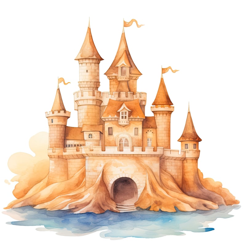 Sand Castle Clip Art: Watercolor Beach & Summer Clipart, Commercial Use ...