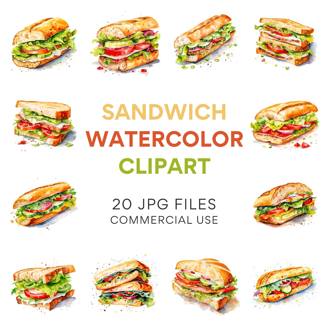 Sandwich Clipart Bundle: Watercolor Food, Sandwich Clip Art, Fast Food ...