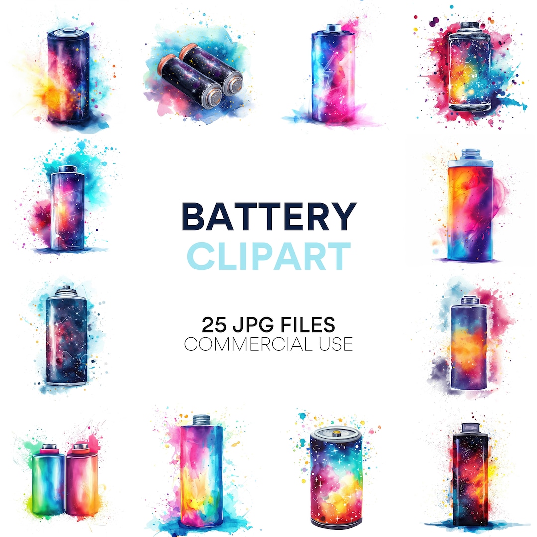 Colorful Battery Clipart Stickers Rainbow Tech Illustrations for ...