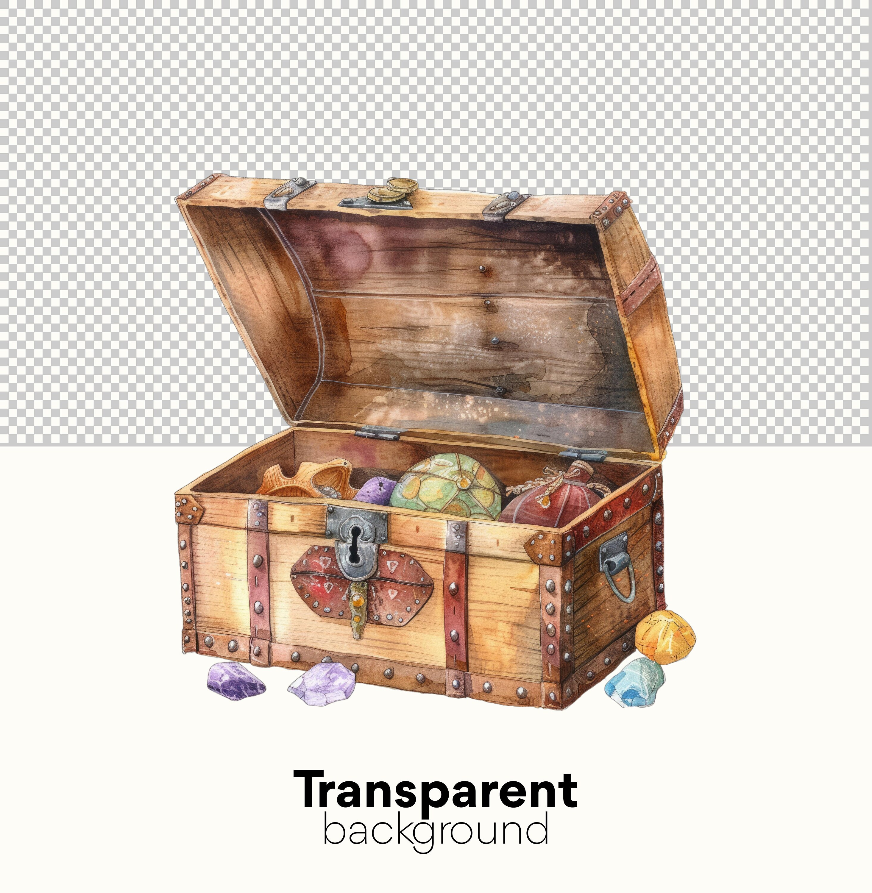 Treasure Chest Clipart: Watercolor, Fantasy & Nautical Theme, Pirate ...