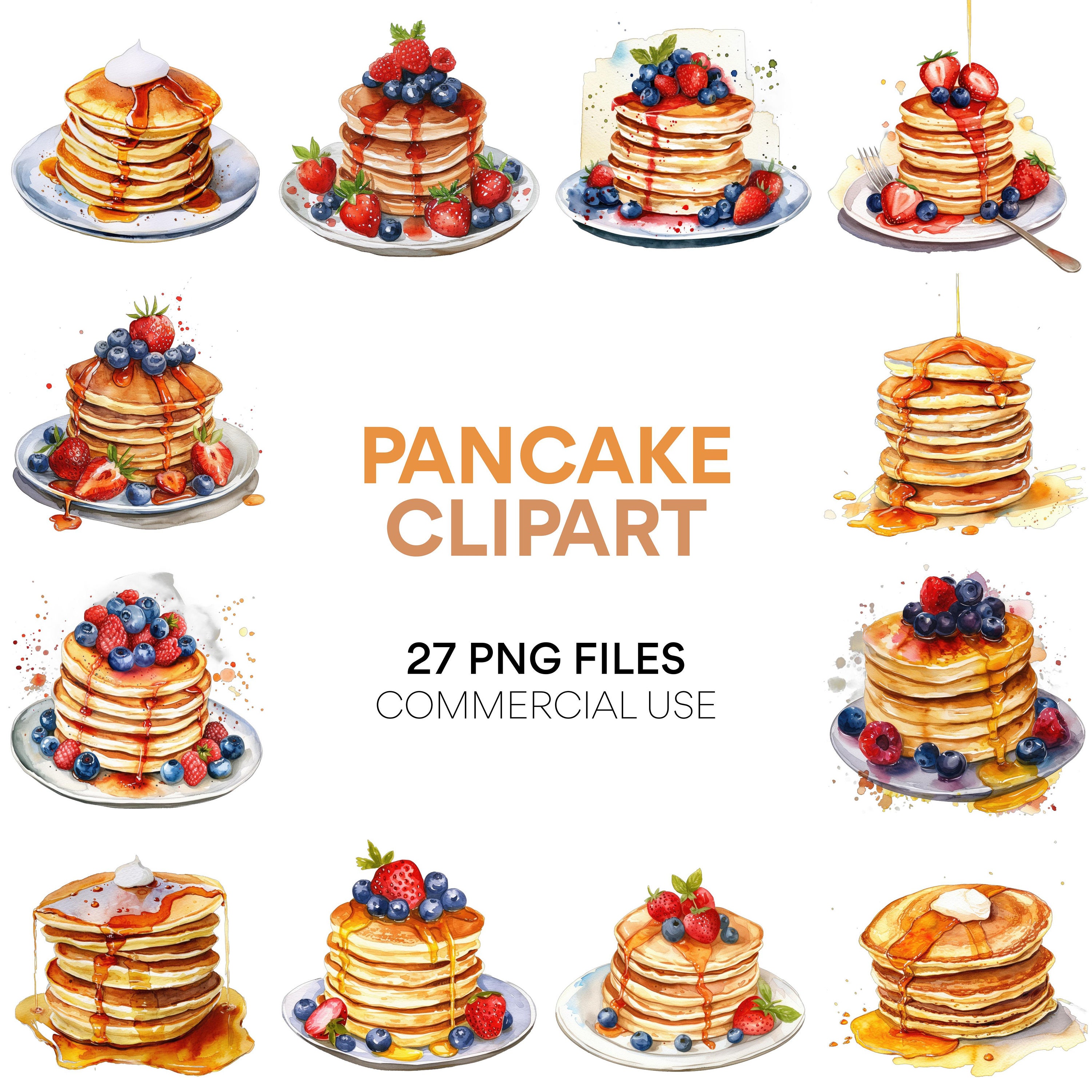 Pancake Clipart Bundle: Watercolor Pancake, Food, Breakfast, Brunch ...