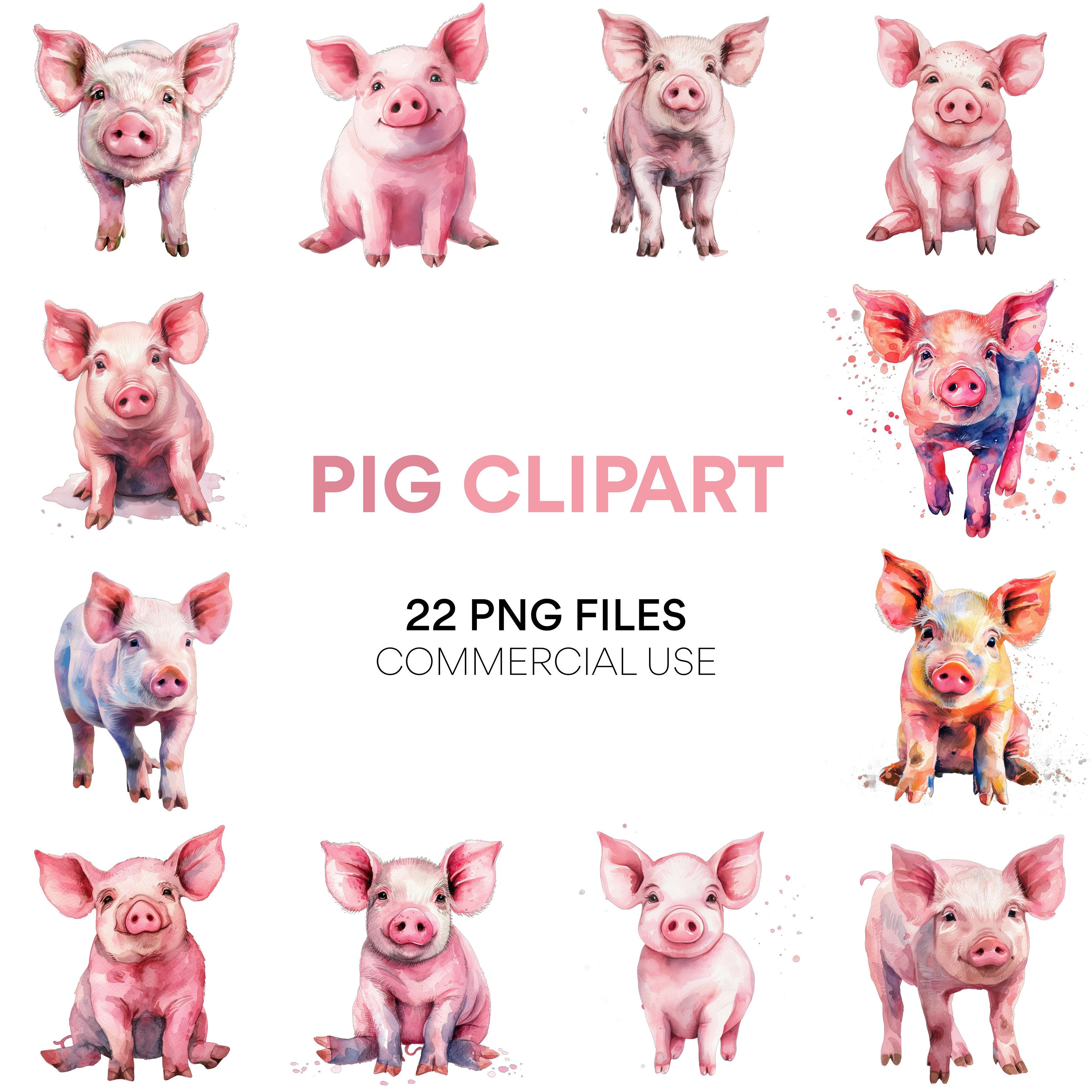Pig Clipart Bundle: Digital Download for Commercial Use, Watercolor ...
