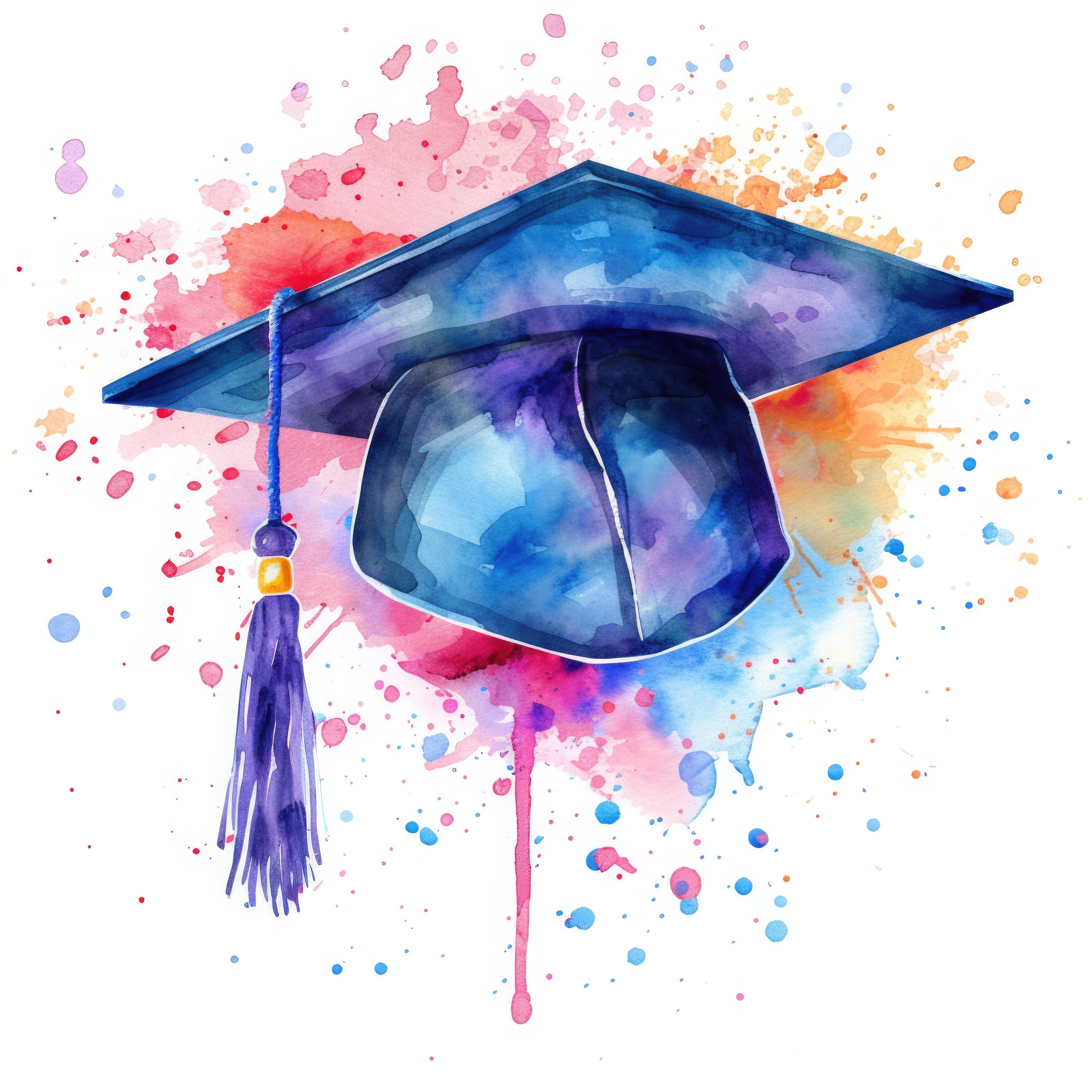 Graduation Cap Clipart 38 High-quality Jpgs Watercolor, Digital ...