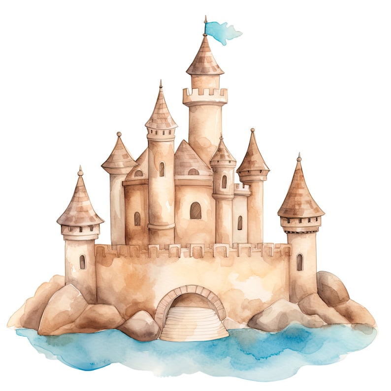 Sand Castle Clip Art: Watercolor Beach & Summer Clipart, Commercial Use ...