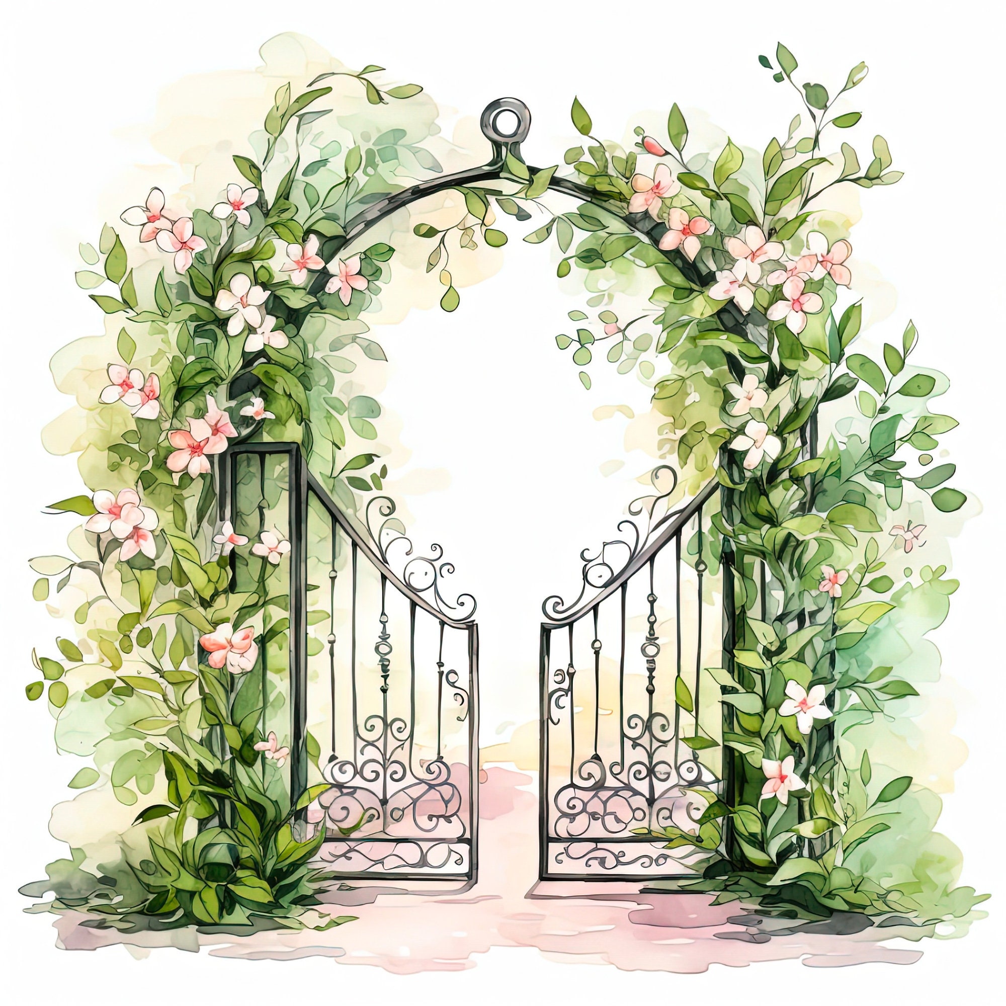 Gate Clipart Watercolor Garden Gate Printable Art, Digital Download for ...