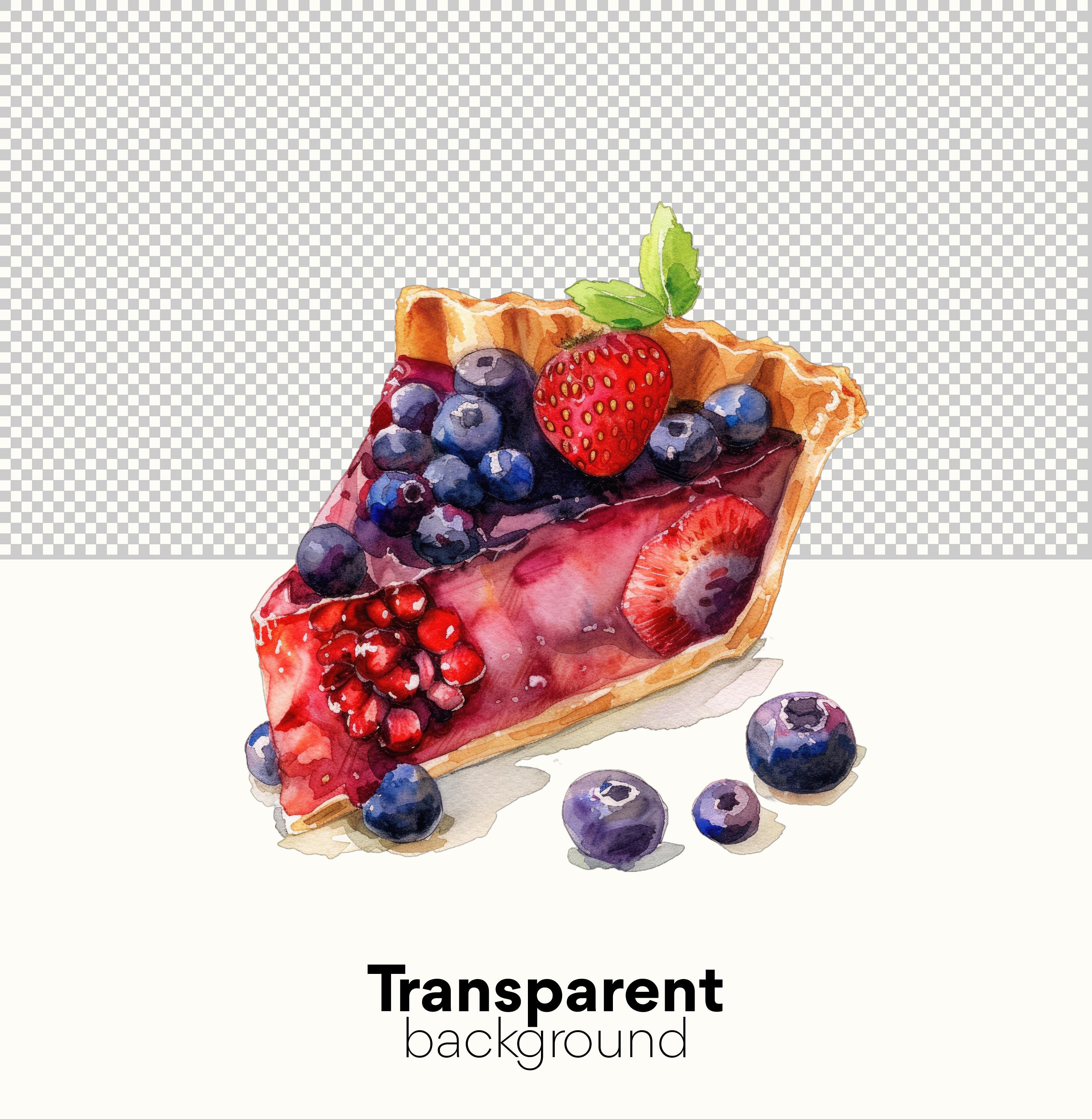 Pie Clipart Variety: Watercolor Food Clipart, Apple & Blueberry Pie PNG ...