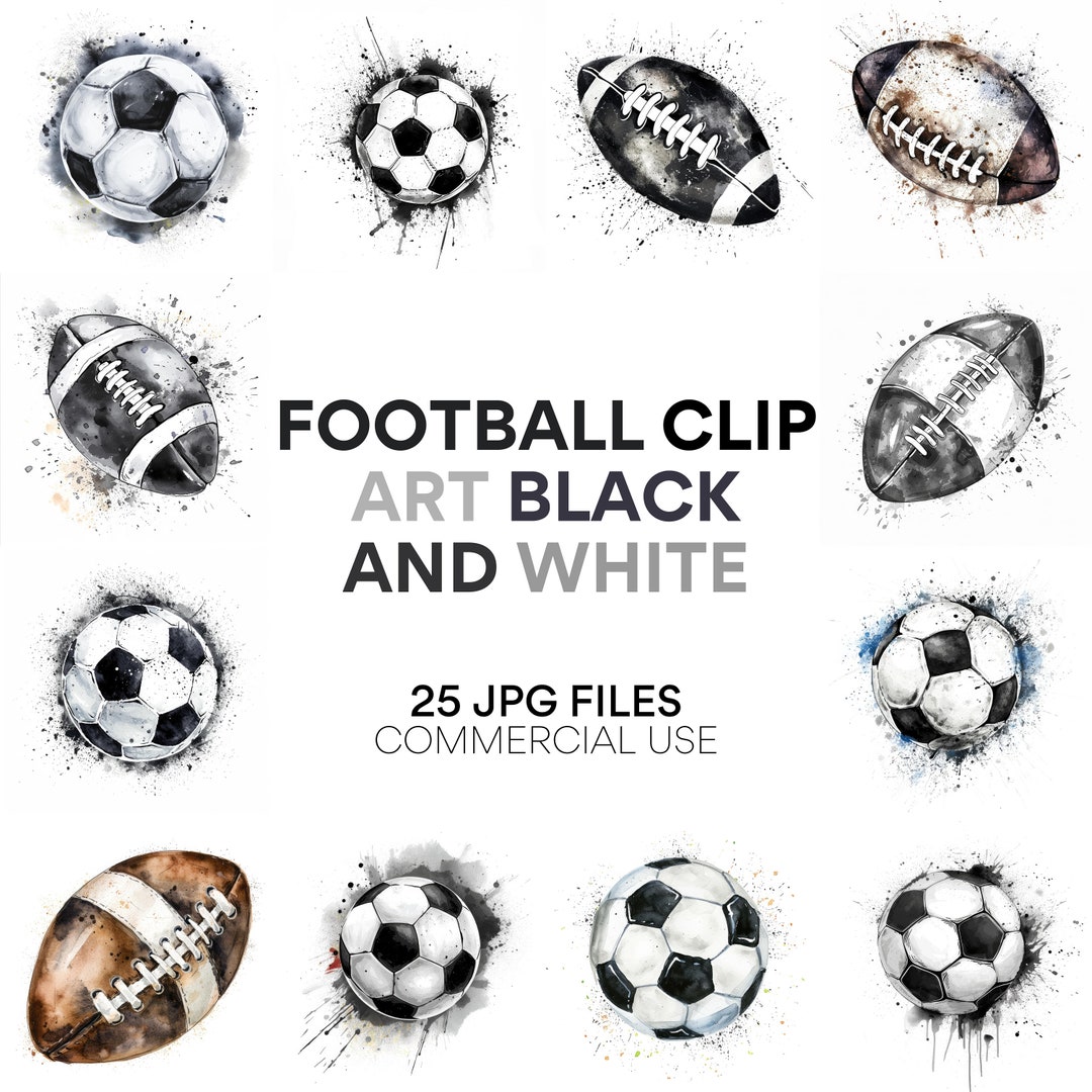 Football Clip Art Black and White | 25 High-quality Jpgs - Watercolor ...