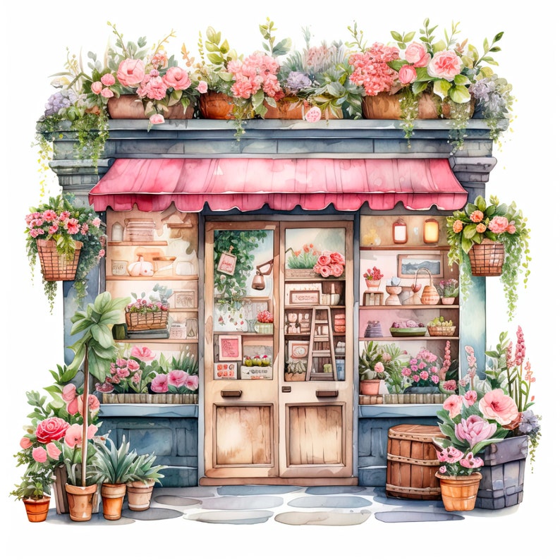 Watercolor Floral Storefronts Clipart - Spring Clipart, Cute Flower ...