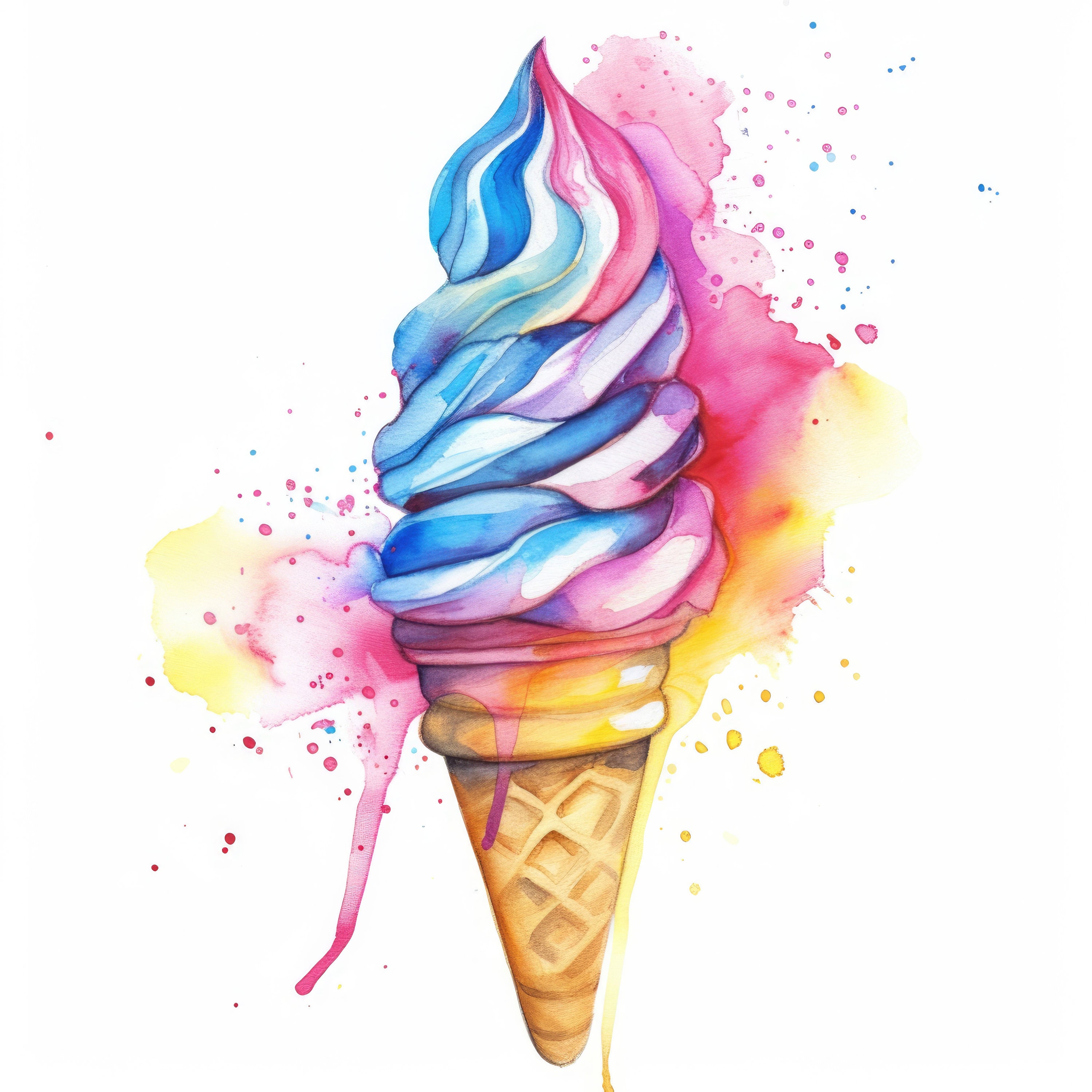 Ice Cream Cone Clipart: Summer Ice Cream Graphics, Watercolor Rainbow ...