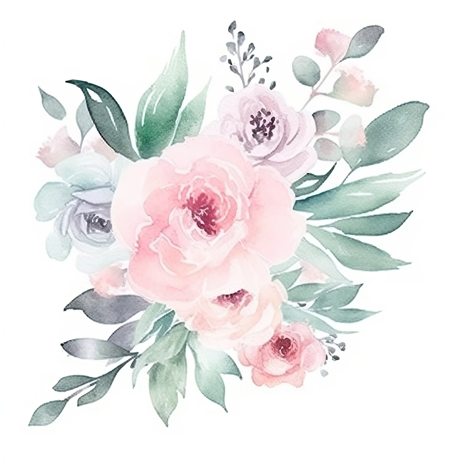 Charming Pink and Mint Floral Clipart - Vintage Roses, Rustic ...