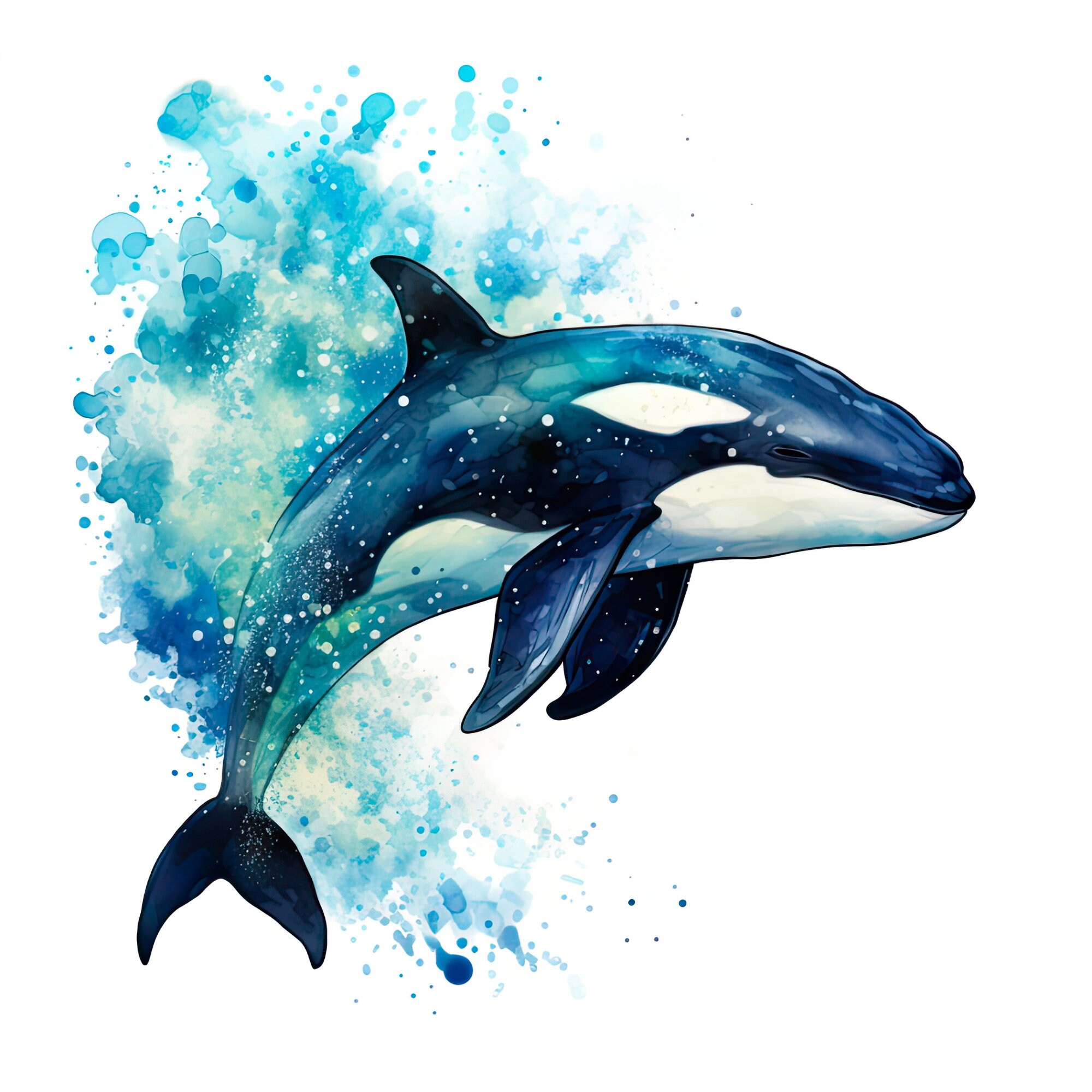 Orca Clipart: Killer Whale, Narwhal & Underwater Watercolor Clipart ...