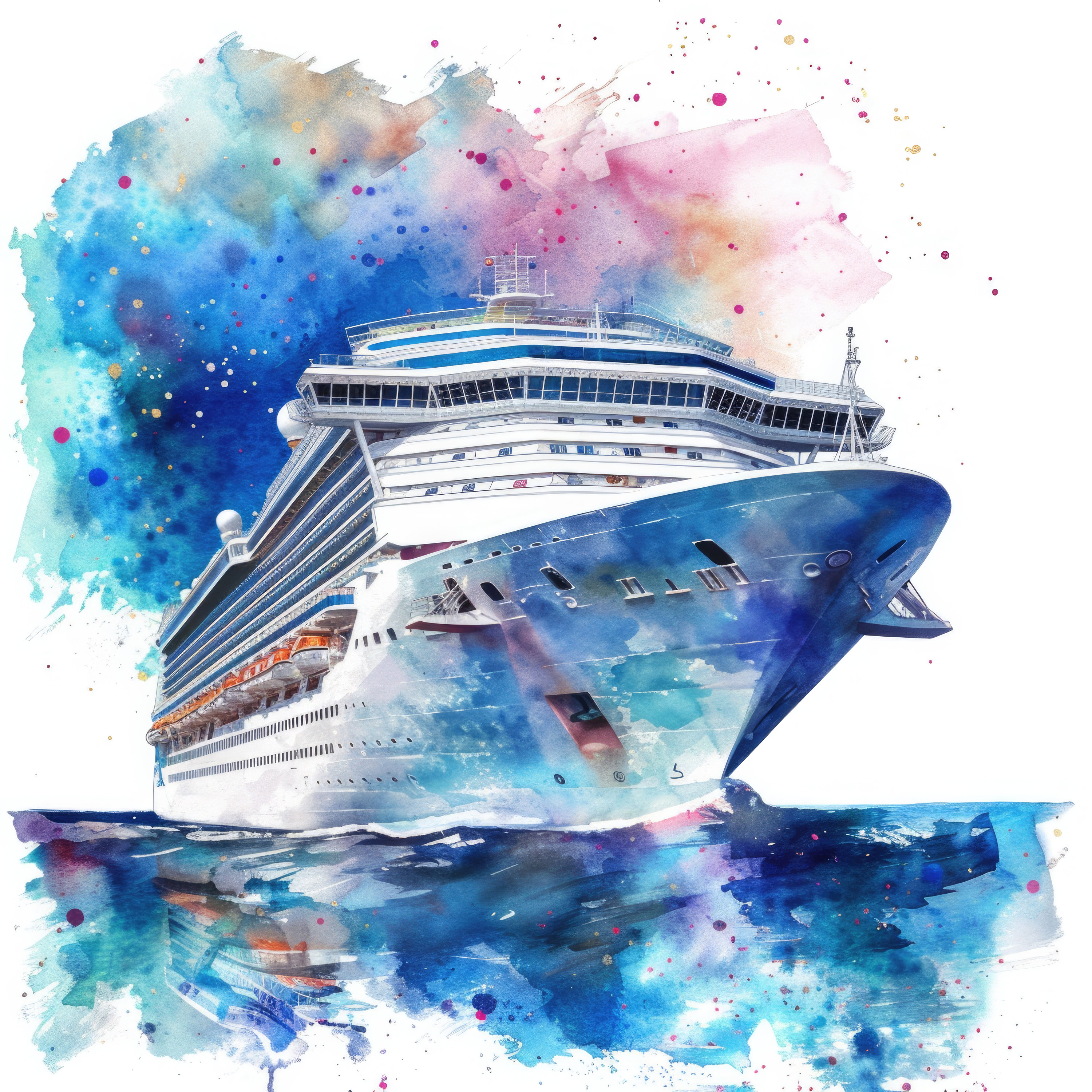 Cruise Clipart Bundle: Cruise Ship, Summer Vacation, Beach, Watercolor ...