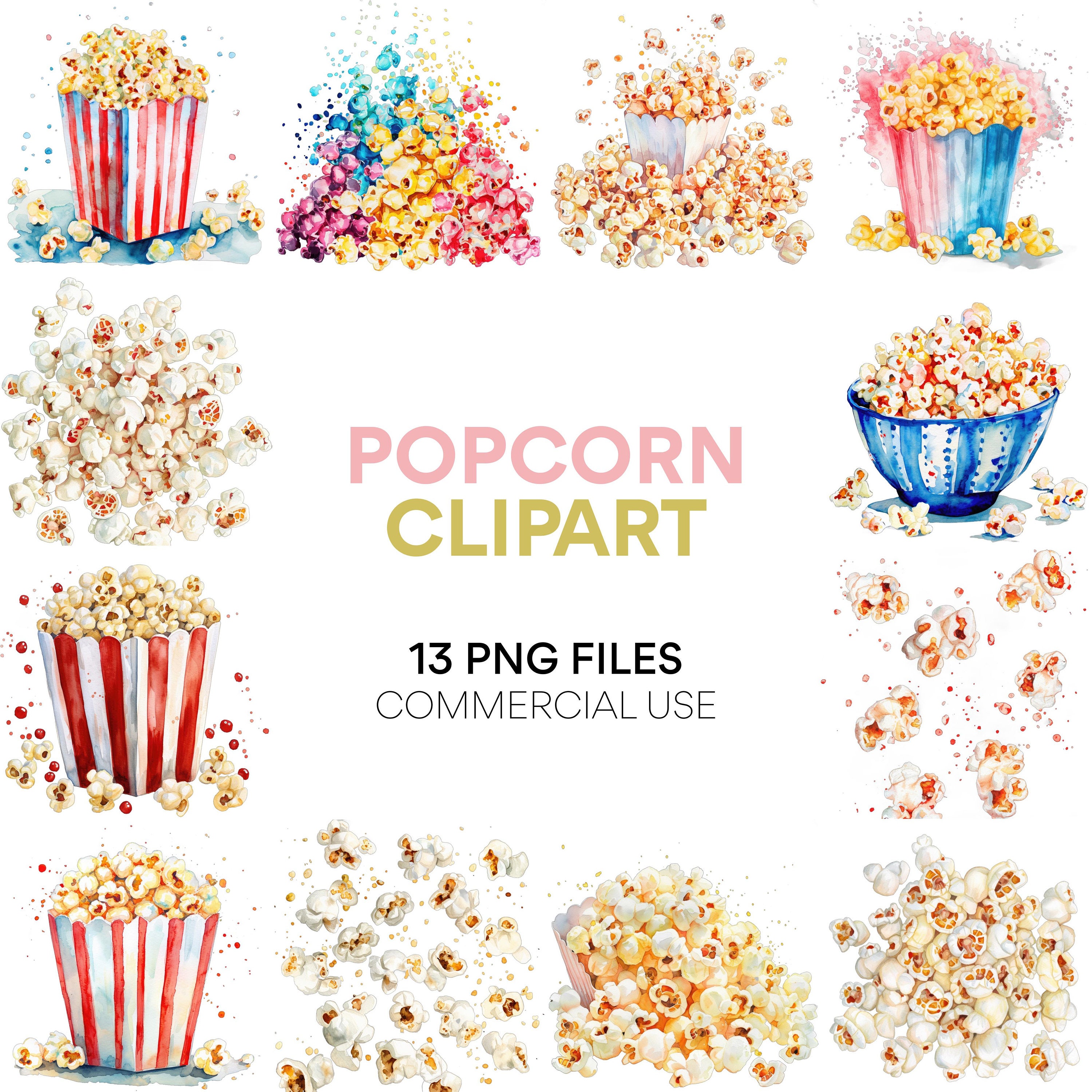 Popcorn Clipart Bundle: Cinema and Movie Clipart, Digital Download ...