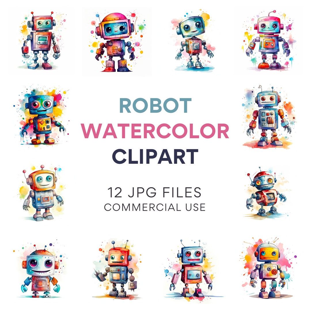 Robot Clipart Pack Cute Robot Watercolor Clipart for Commercial Use ...