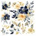 Navy and Gold Floral Clipart - Vintage Blue and Gold Flower Art, Rose ...