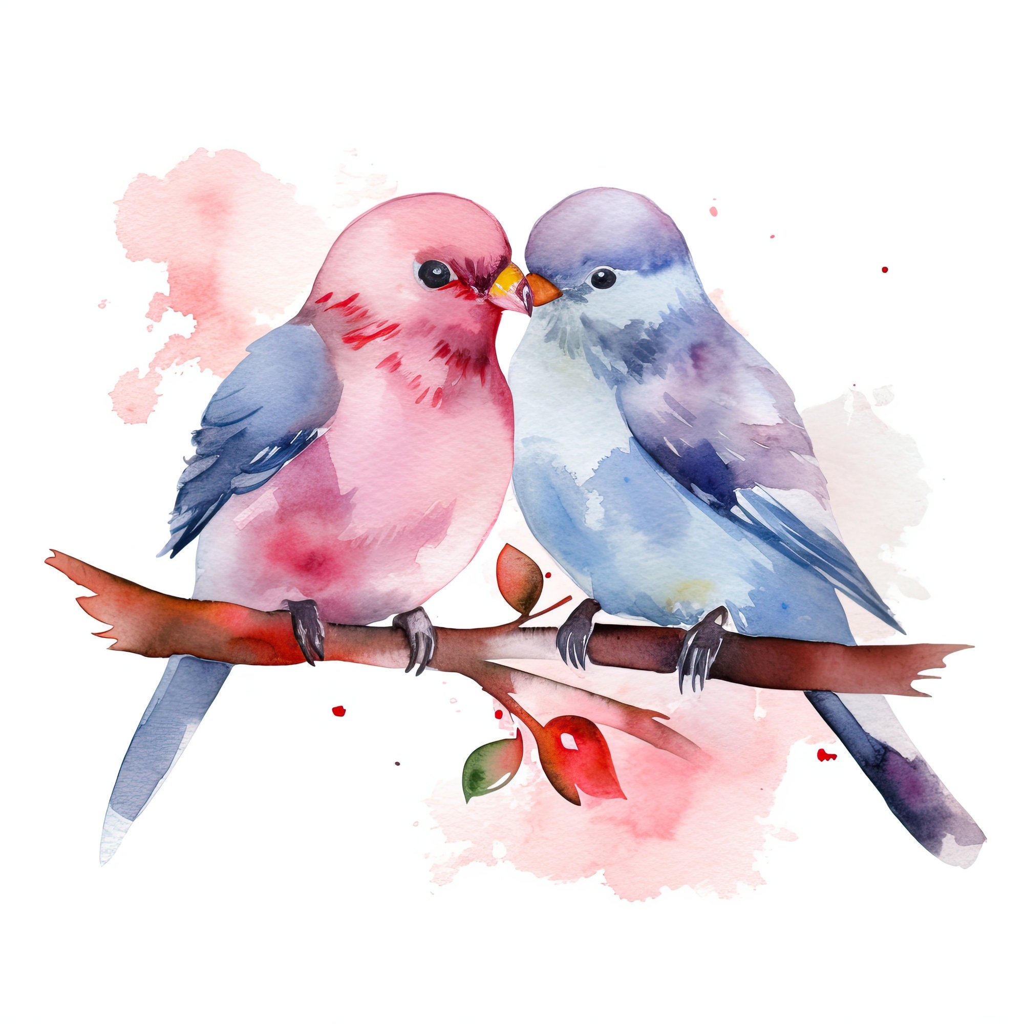 Love Birds Clipart Watercolor Printable Art, Beautiful Bird JPG Instant ...
