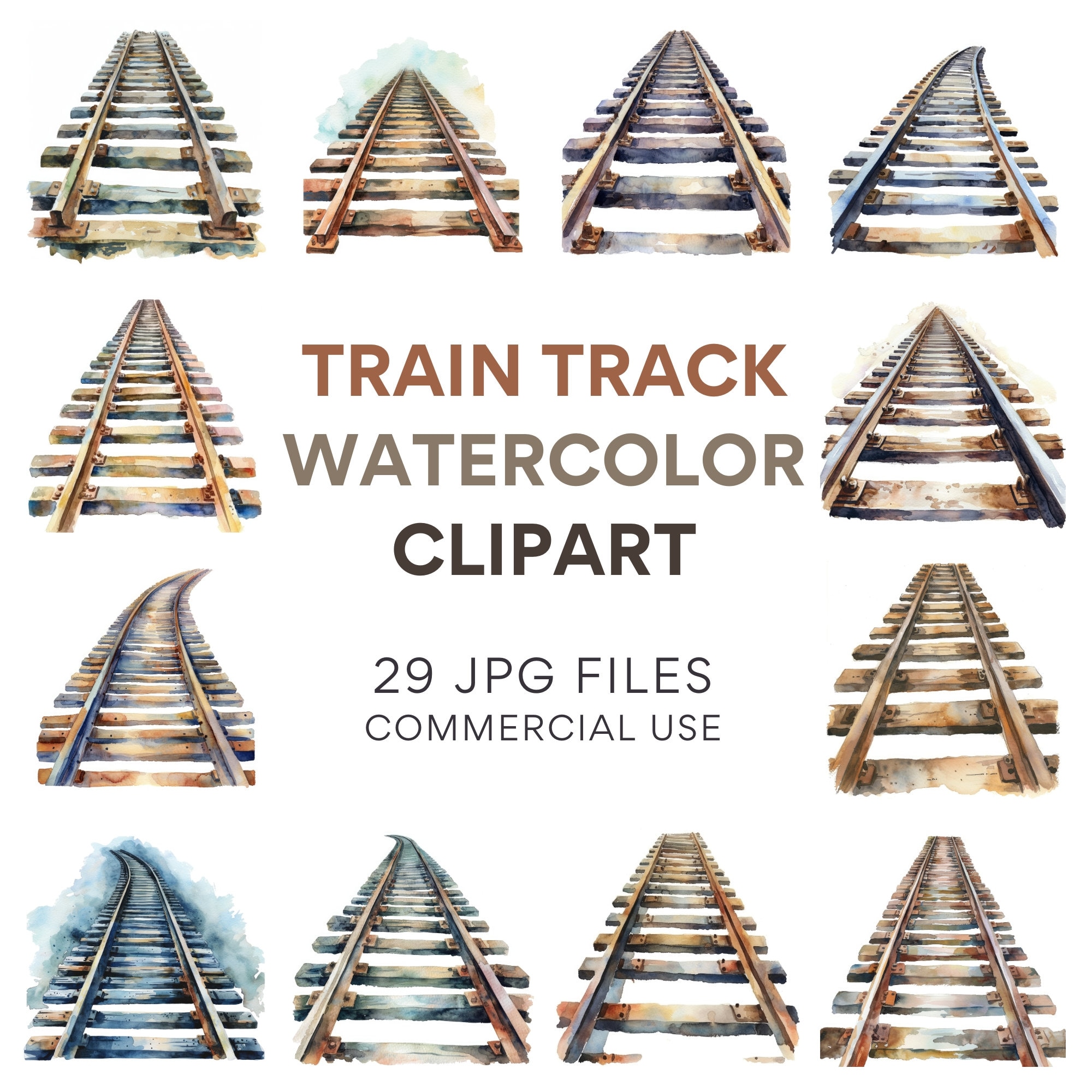 Train Track Clipart Set, Train Carriages, Railroad Clip Art, Digital ...
