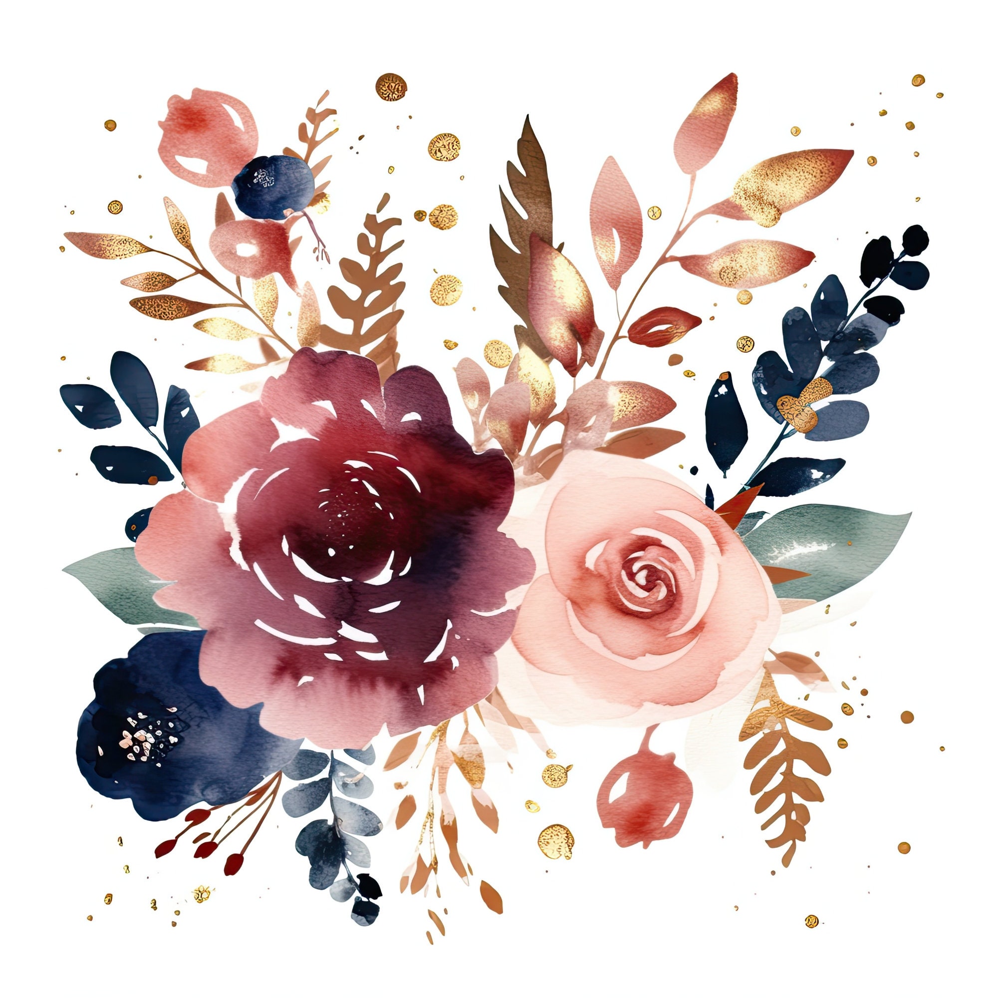 Navy Maroon and Rose Gold Floral Clipart 64 High-quality Jpgs ...