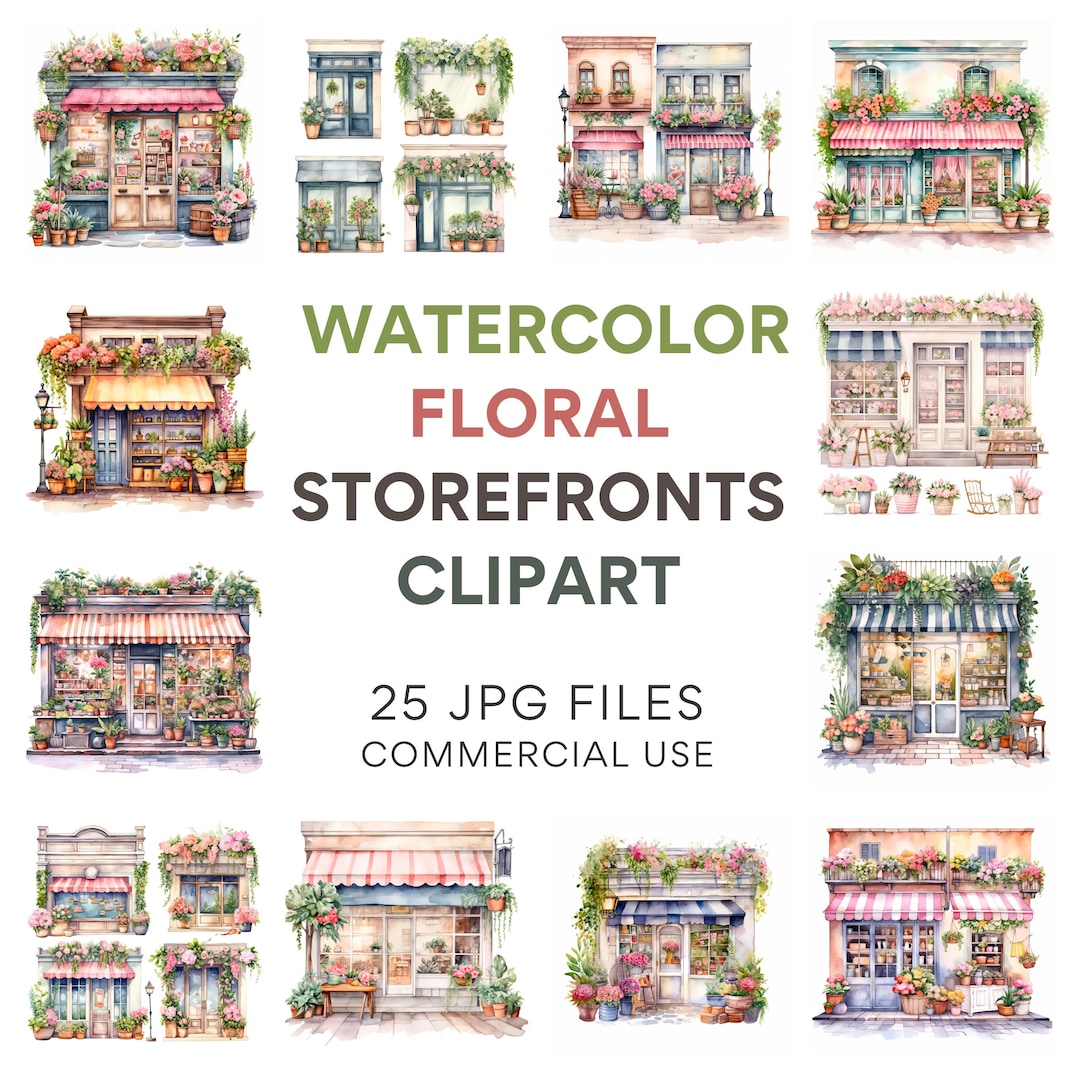 Watercolor Floral Storefronts Clipart - Spring Clipart, Cute Flower ...
