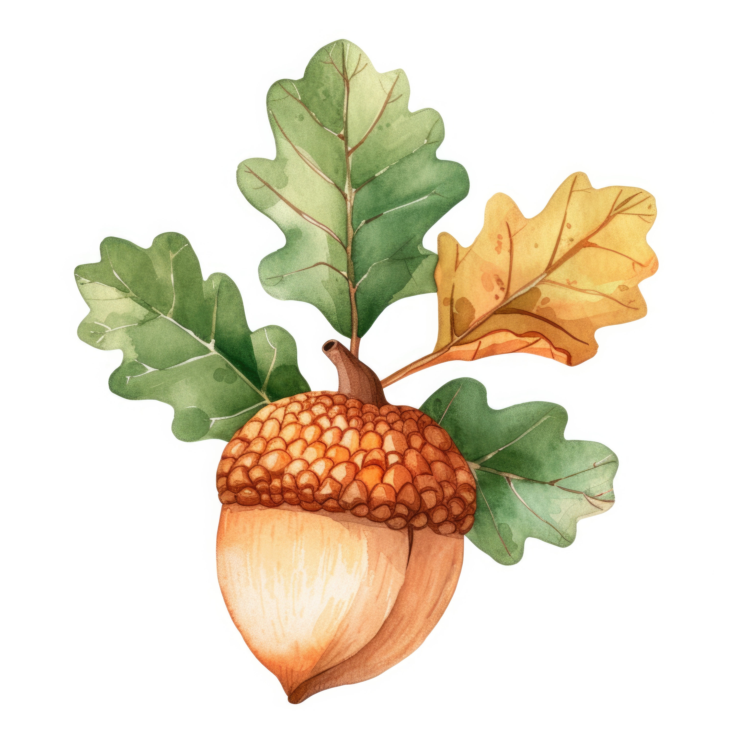 Acorn Clipart, Watercolor Autumn Leaves, Oak Fall Clipart, Digital ...