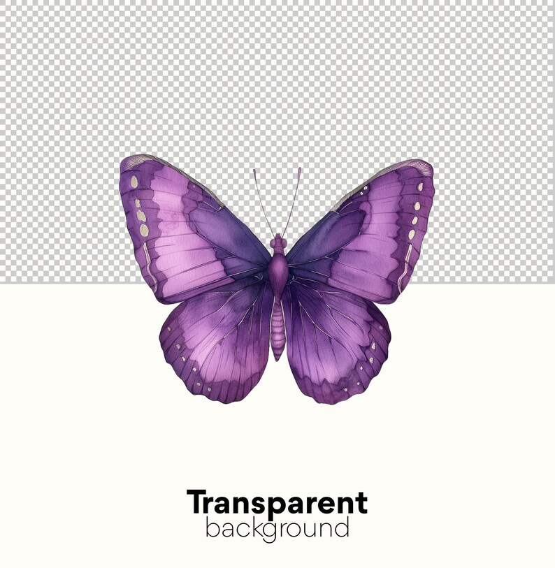 Purple Butterfly Clipart: Watercolor Floral Garden, Spring and Nature ...