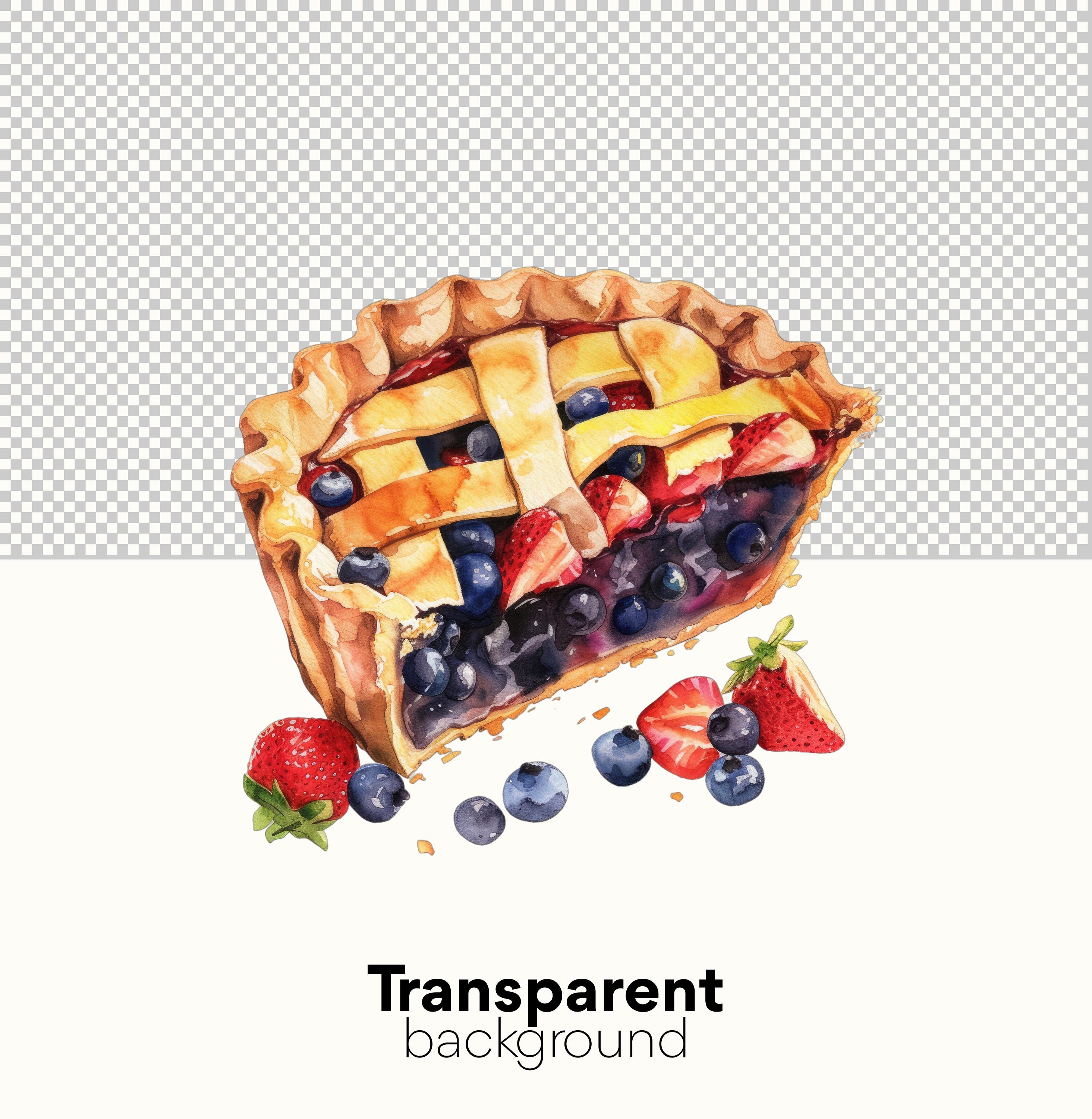 Pie Clipart Variety: Watercolor Food Clipart, Apple & Blueberry Pie PNG ...
