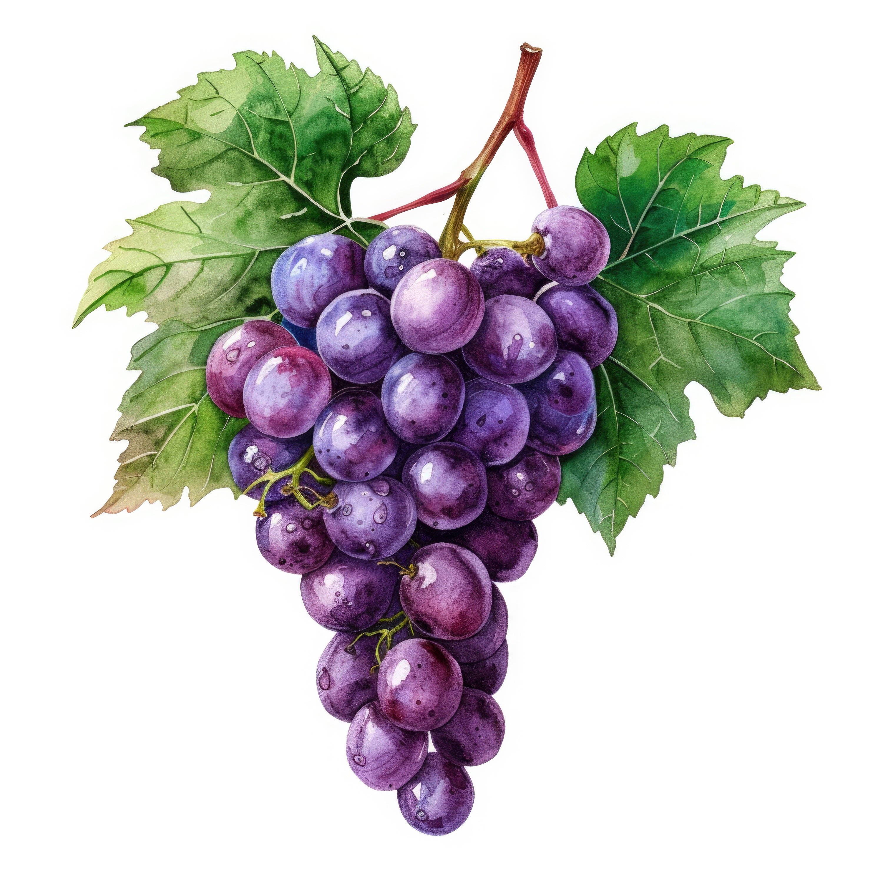 Grapes Clipart: Watercolor Wine Grapes, Fruit Clipart, Bunch of Noir ...