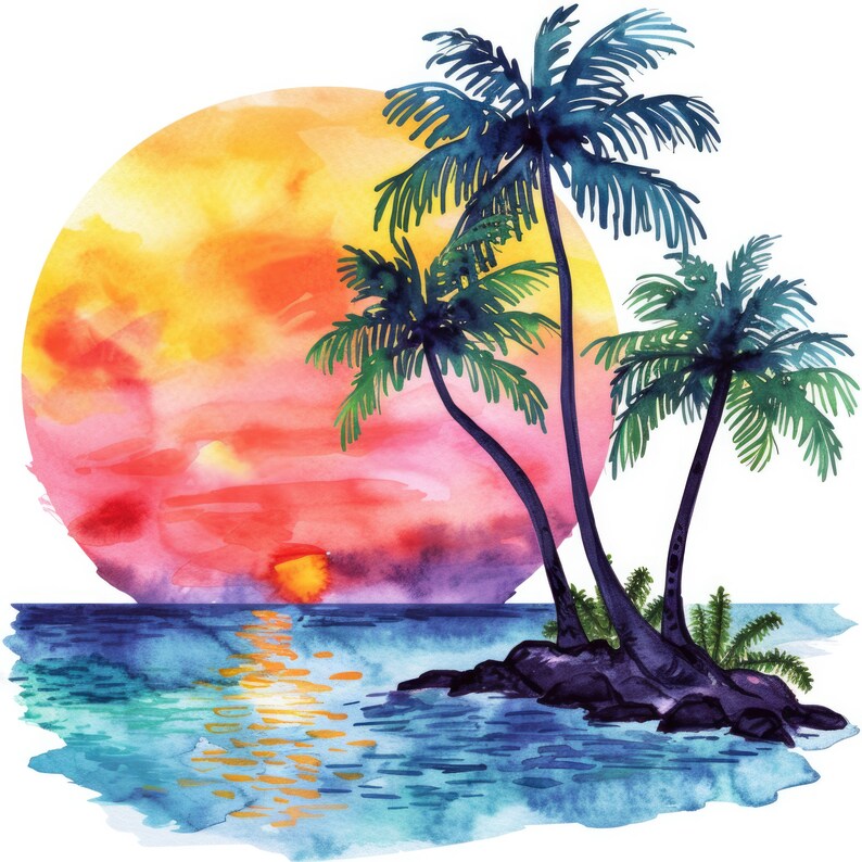 Hawaii Watercolor Clipart: Summer Hawaiian Tropical Flowers, Luau, Palm ...