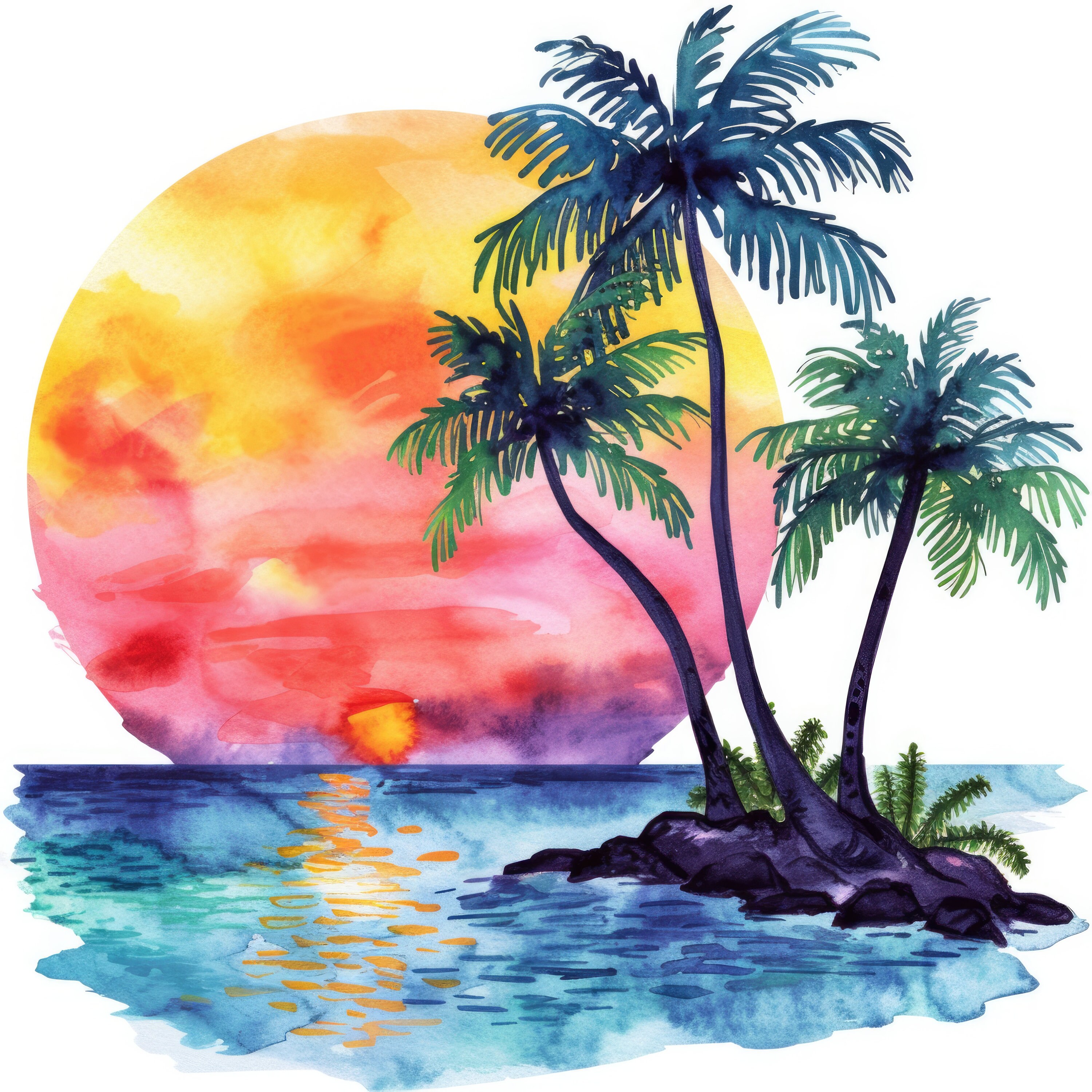 Hawaii Watercolor Clipart: Summer Hawaiian Tropical Flowers, Luau, Palm ...