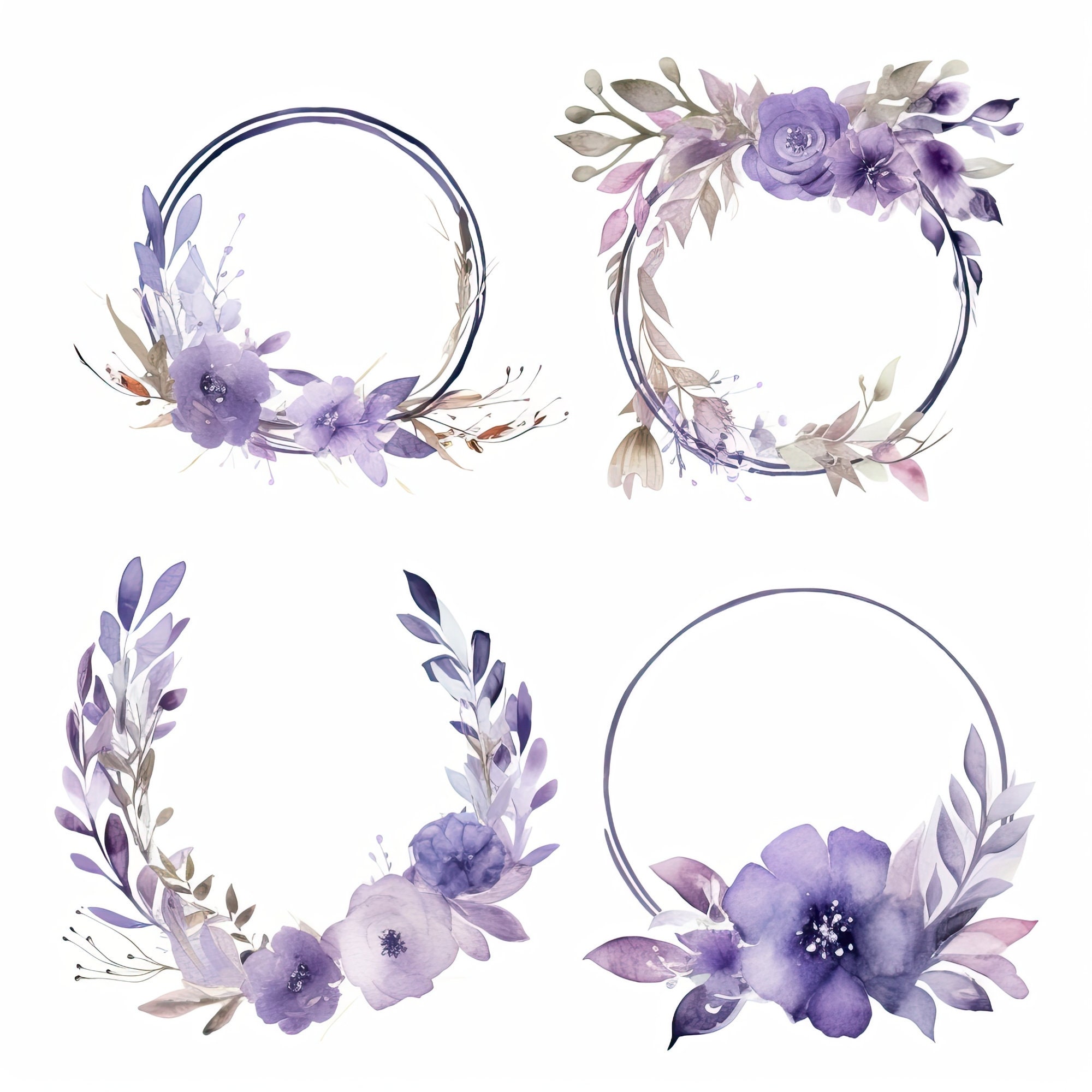 Purple and Silver Floral Frames Clipart, Flower Wedding Frame, Digital ...