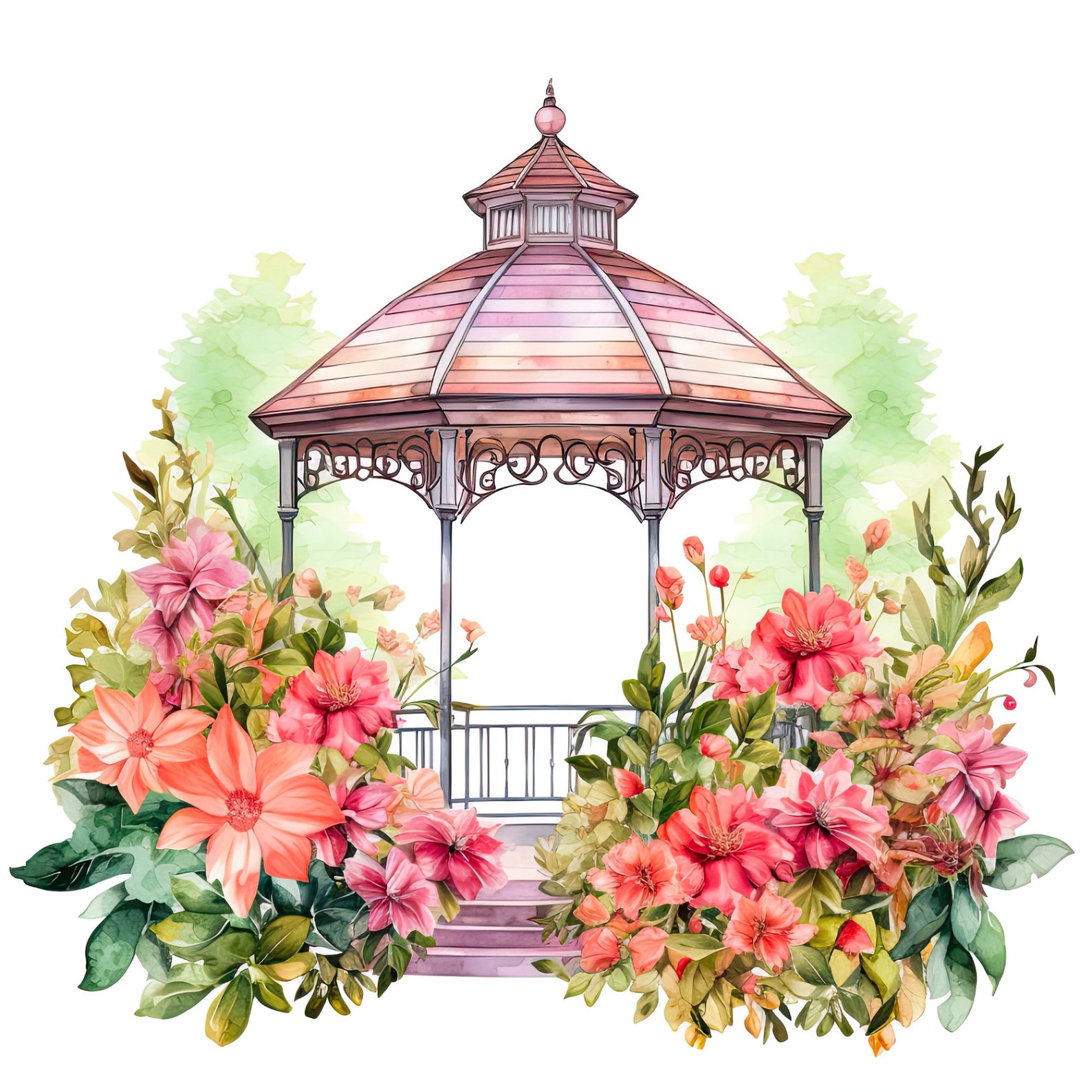 Watercolor Floral Gazebos Clipart, Wedding Gazebo Spring Graphics ...