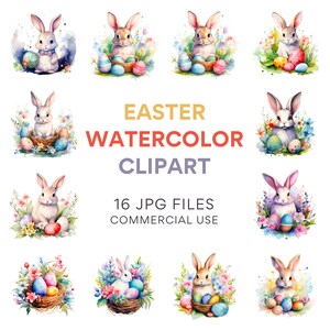 Easter Clipart: Watercolor Easter Bunny, Spring Clipart for Commercial ...