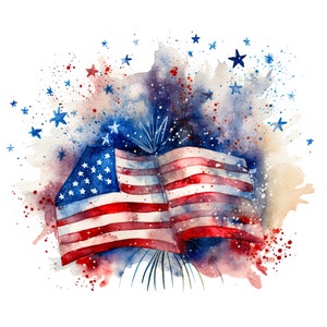 4th of July Clipart: Patriotic Watercolor Digital Download - American ...