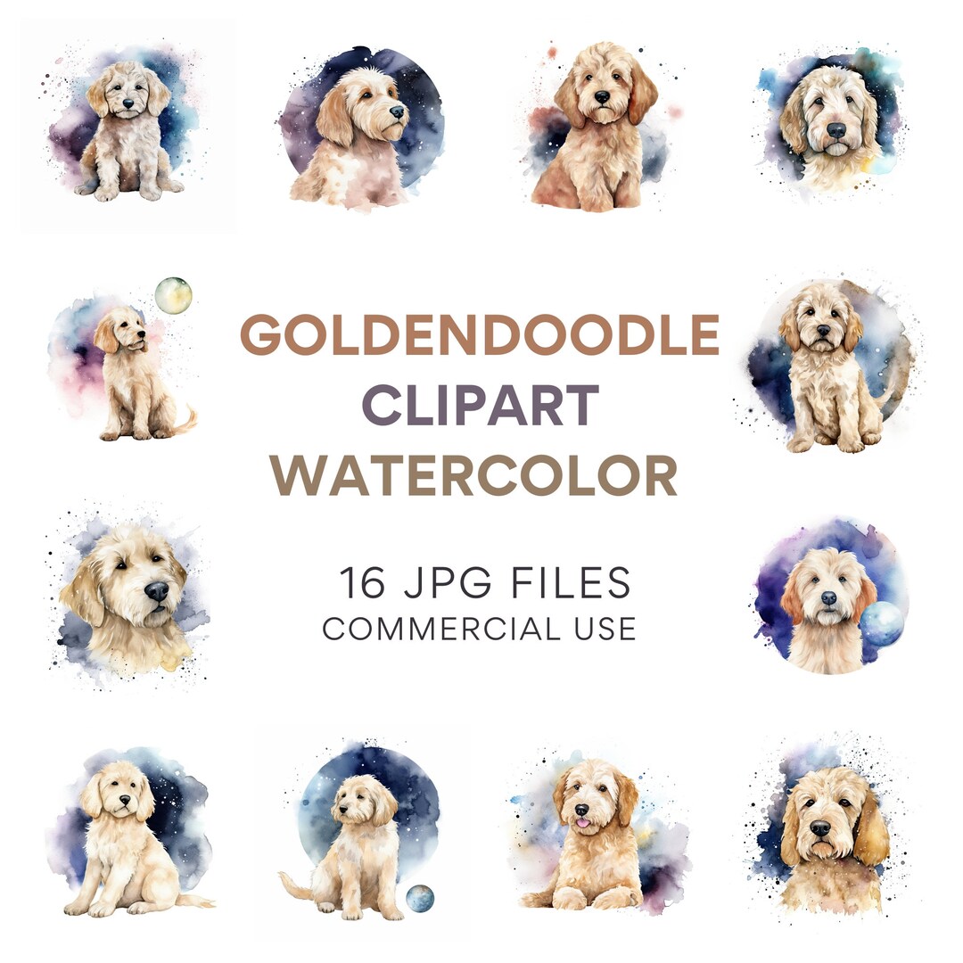 Goldendoodle Clipart Bundle: Watercolor Dog Portrait, Puppy Images, Dog ...