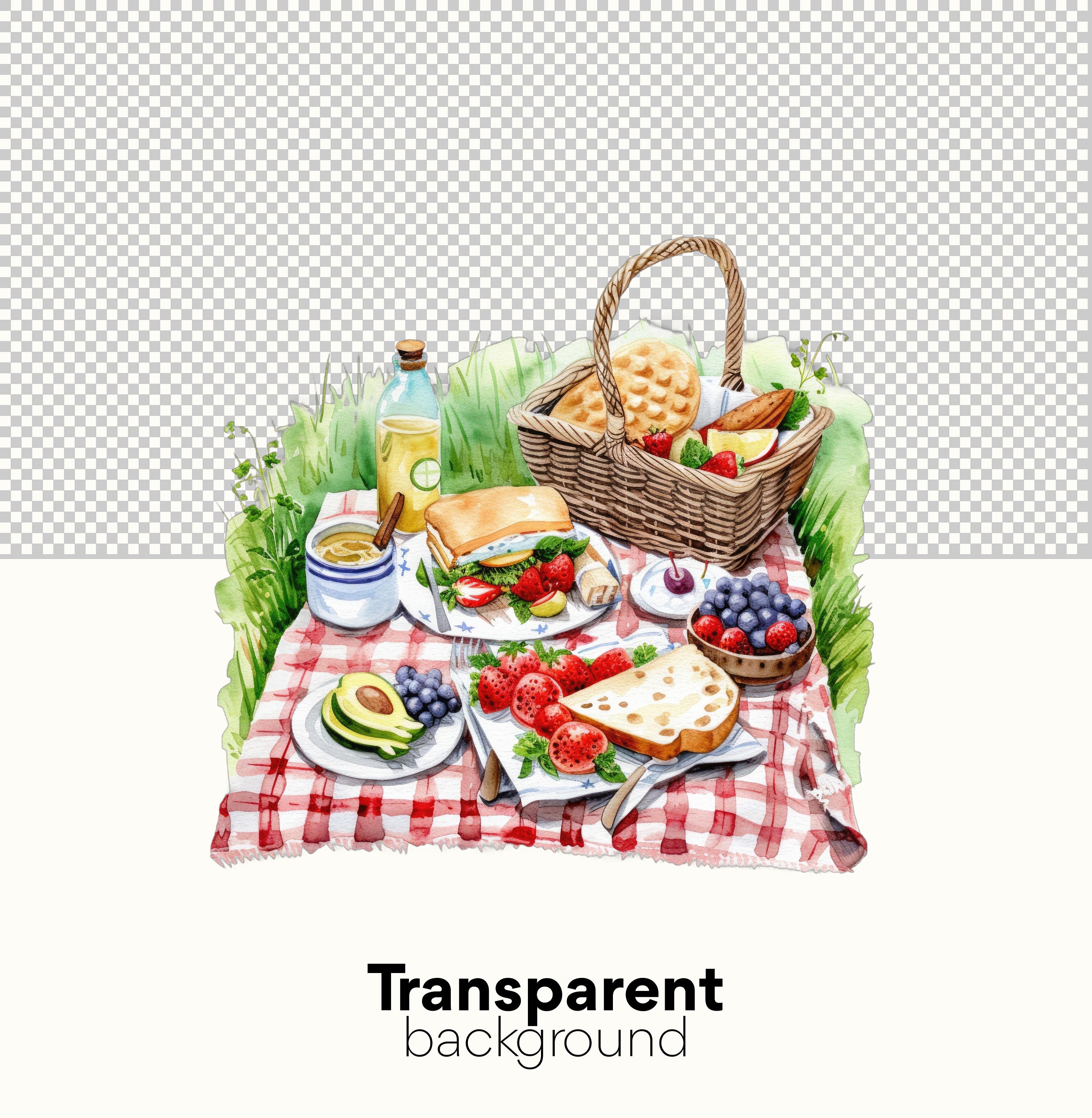 Picnic Clipart: Watercolor Summer Scene Digital Download Picnic Basket ...