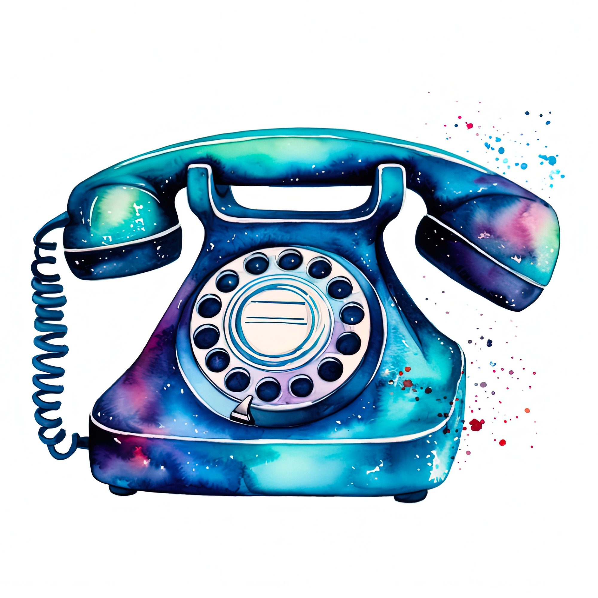 Telephone Clipart - Vintage Retro Watercolor Phone, Floral Telephone ...