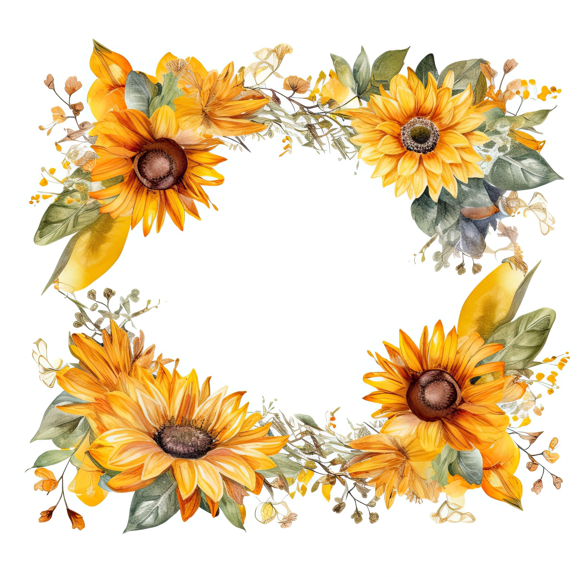 Sunflower Frames Clipart: Floral Frame, Sunflower Bouquet, Wedding ...