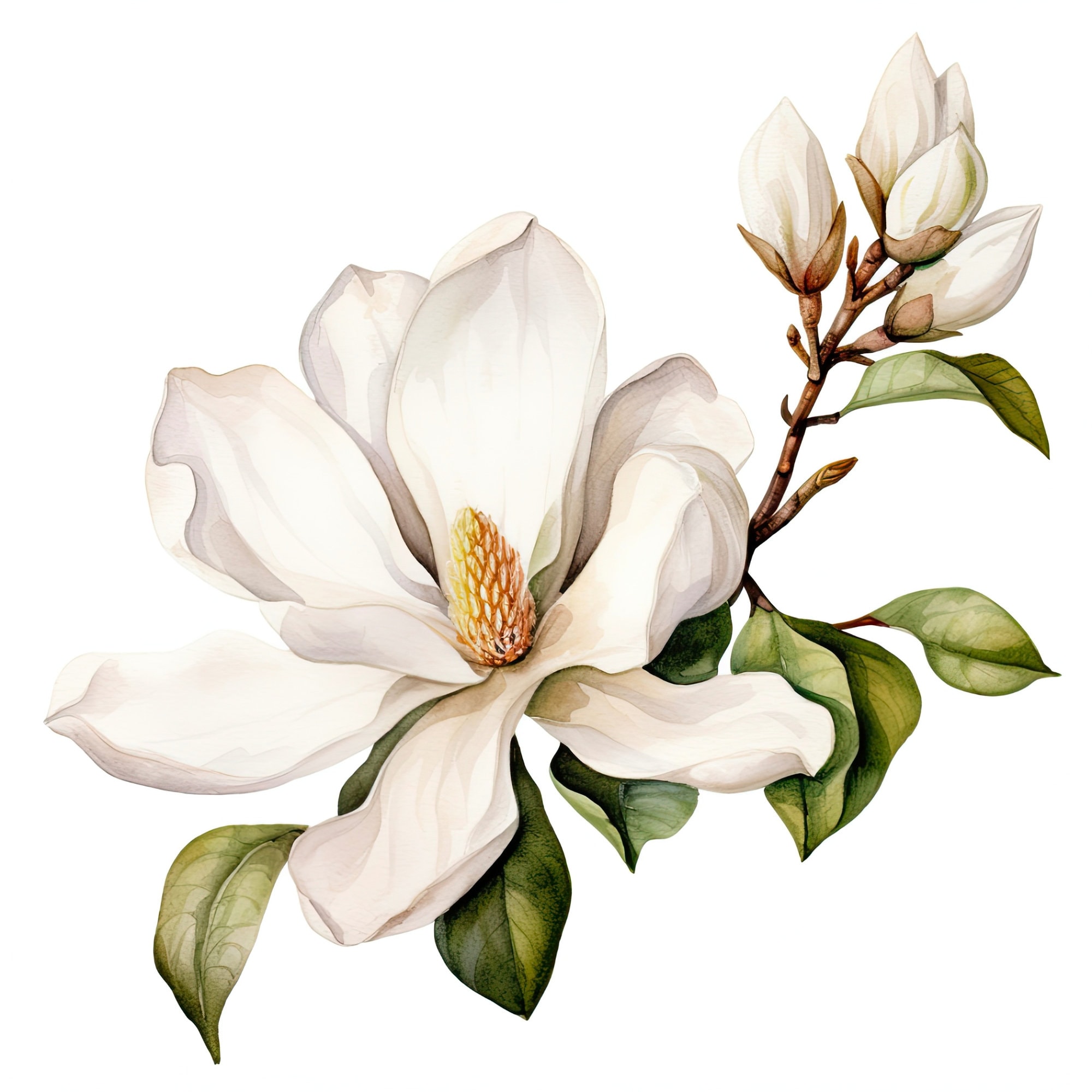 Magnolia Flower Clip Art, Watercolor Magnolia Clipart, Flower Clipart ...