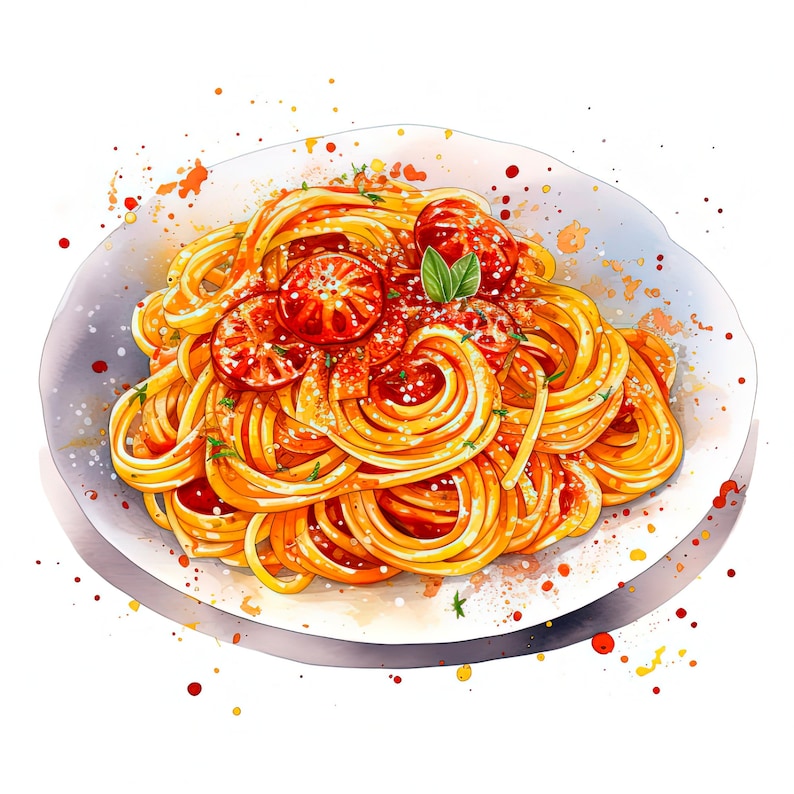 Spaghetti Clipart: Watercolor Food and Pasta Clipart, Digital Download ...