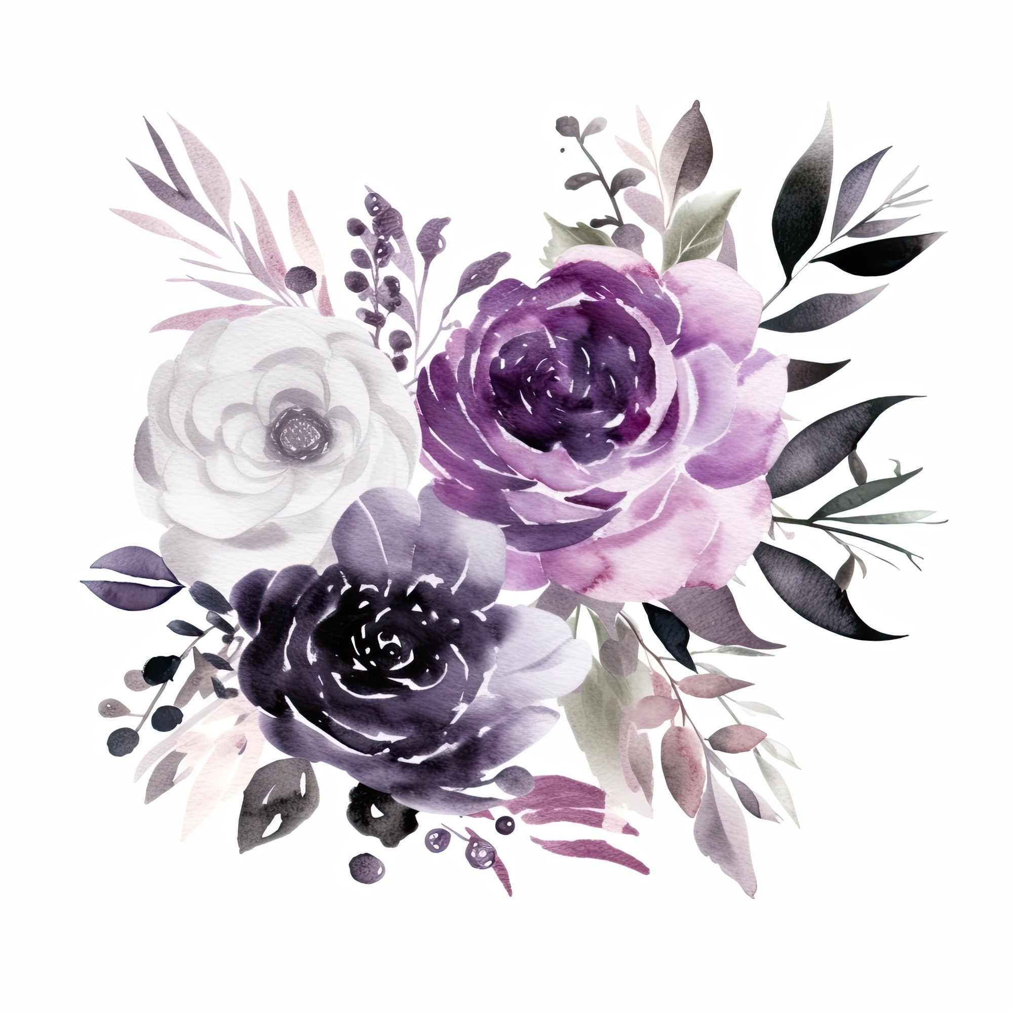 Black Purple & Silver Floral Clipart - Vintage Lavender Bouquets ...