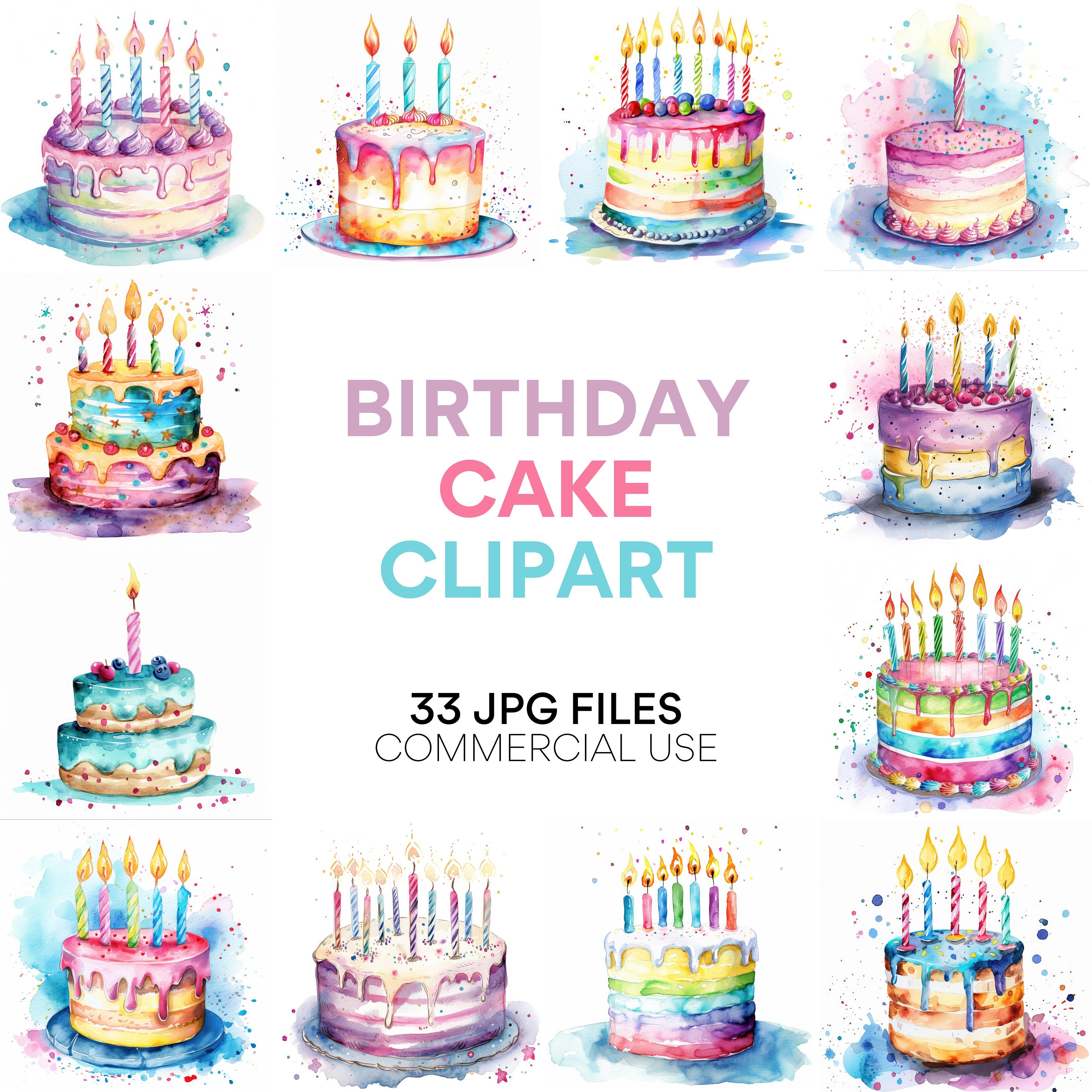 Birthday Cake Clipart Bundle, Digital Download for Planner, Commercial ...