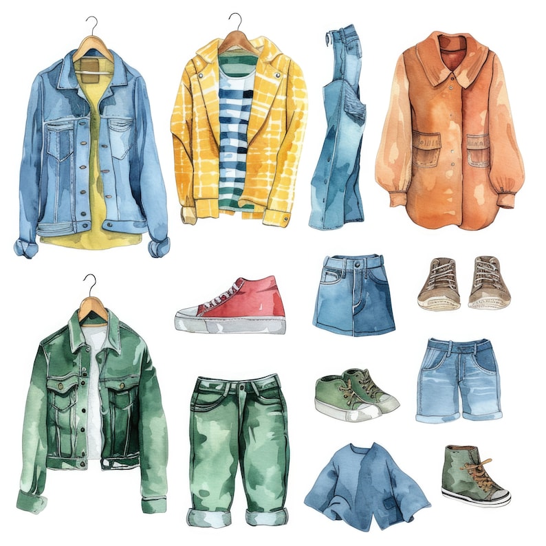 Clothes Clip Art Watercolor Fashion Illustration: Hand Drawn Commercial ...