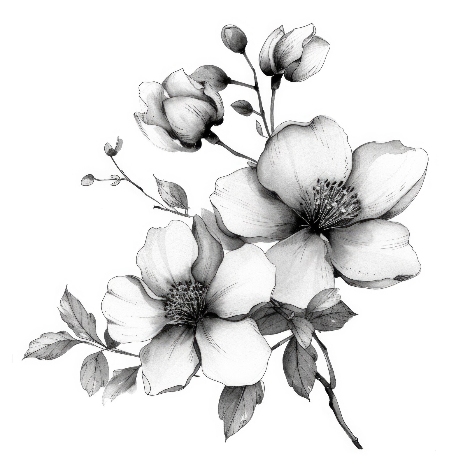 Flower Clipart Black and White | 58 High-quality Jpgs - Watercolor ...