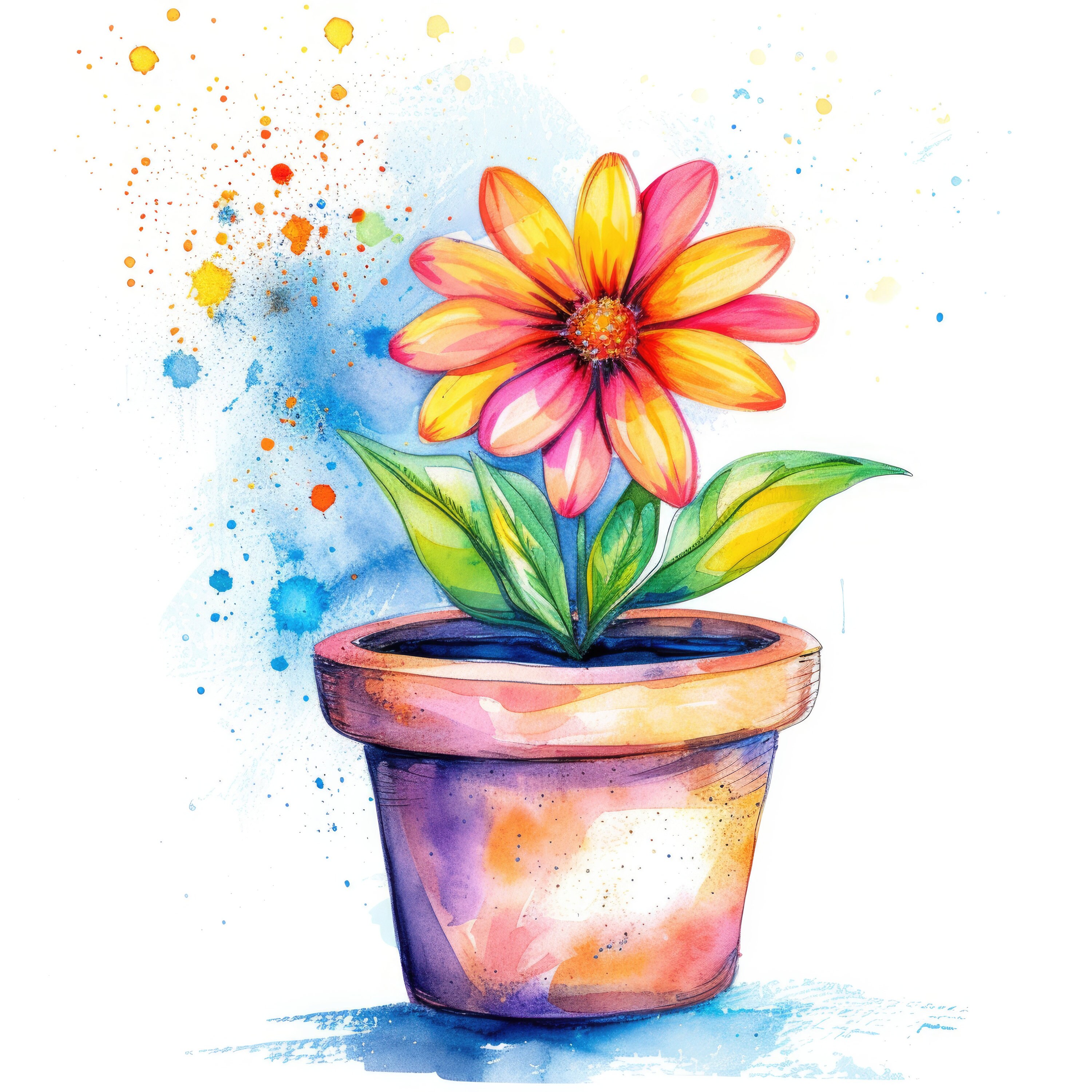 Flower Pot Clipart: Watercolor Potted Plant Images, Cute Plants Digital ...