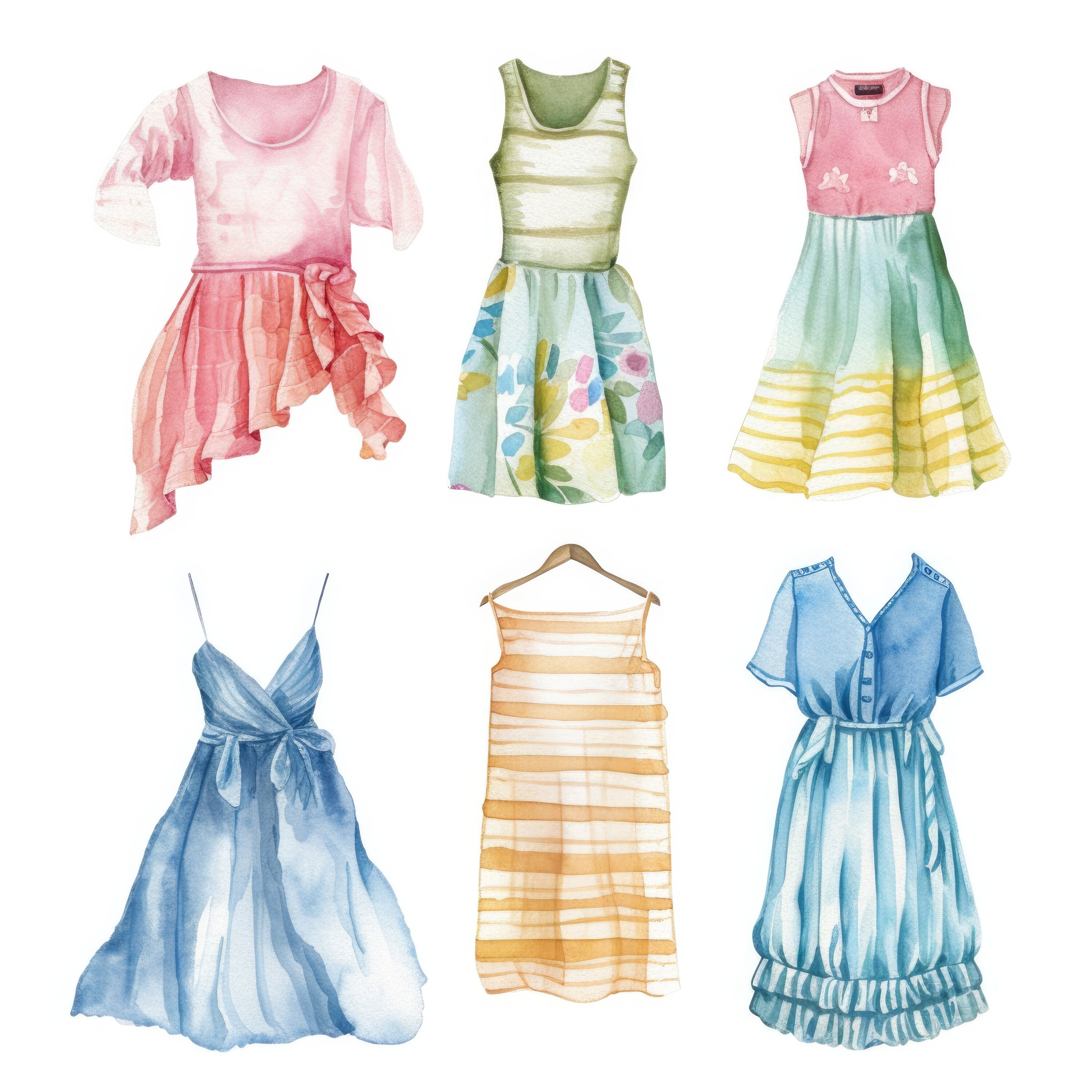 Clothes Clip Art Watercolor Fashion Illustration: Hand Drawn Commercial ...