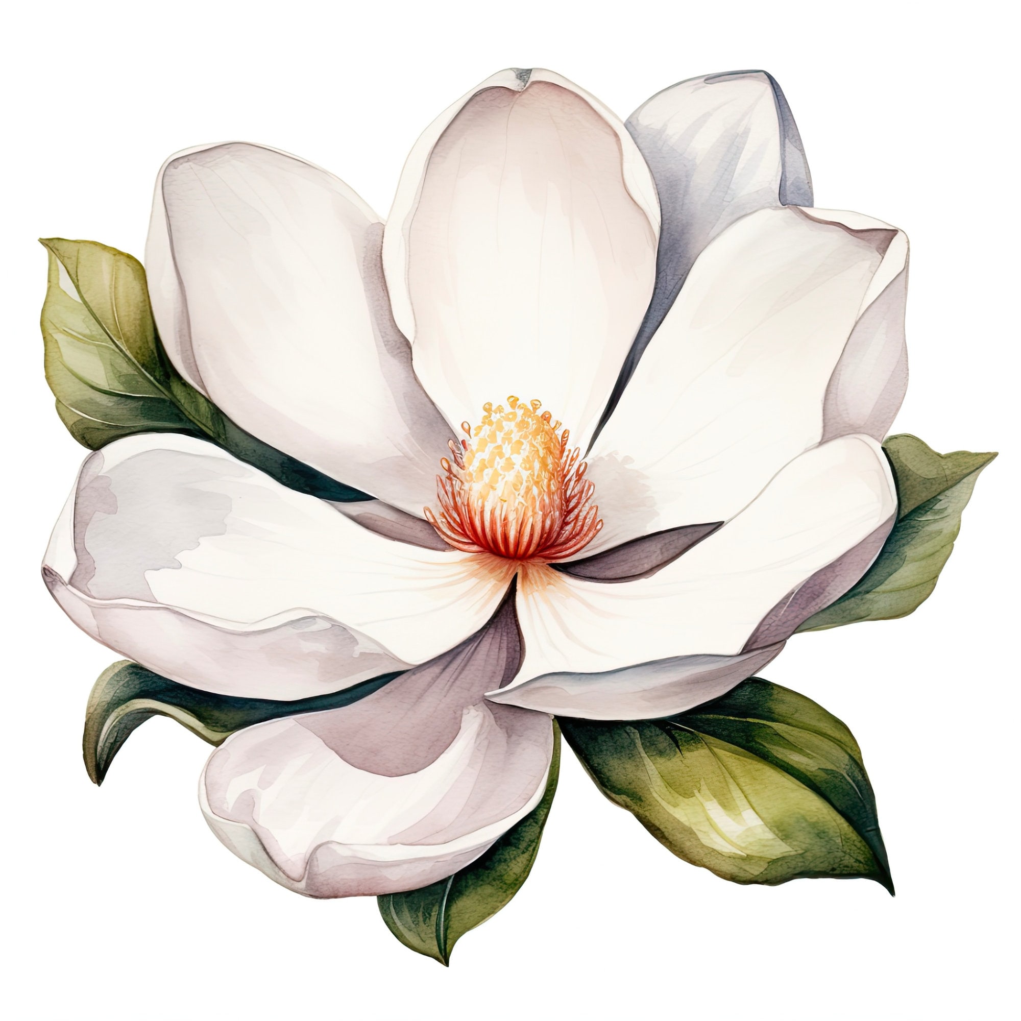 Magnolia Flower Clip Art, Watercolor Magnolia Clipart, Flower Clipart ...