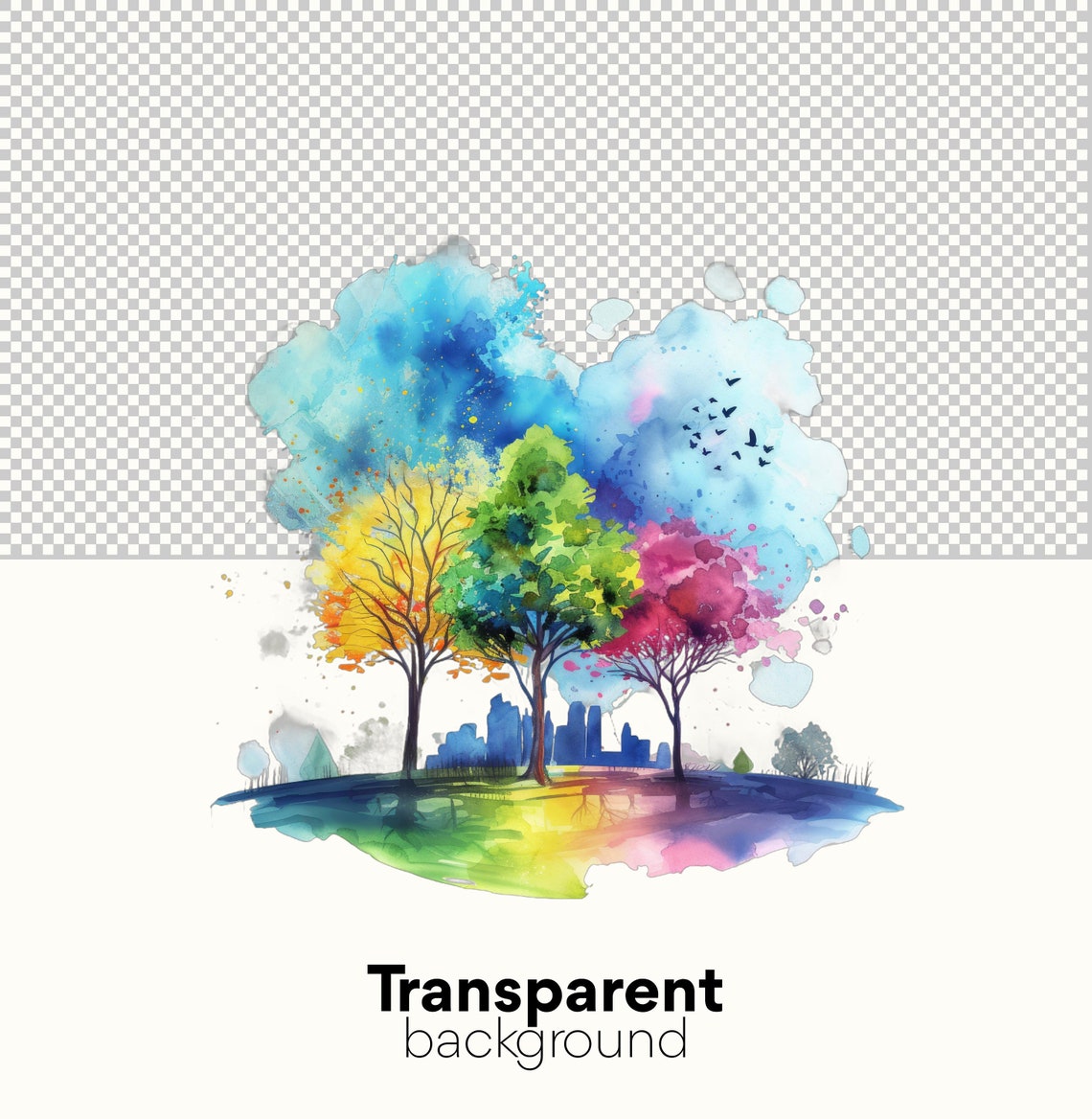 Park Clipart: Watercolor Landscape, Park Bench, PNG Digital Download ...