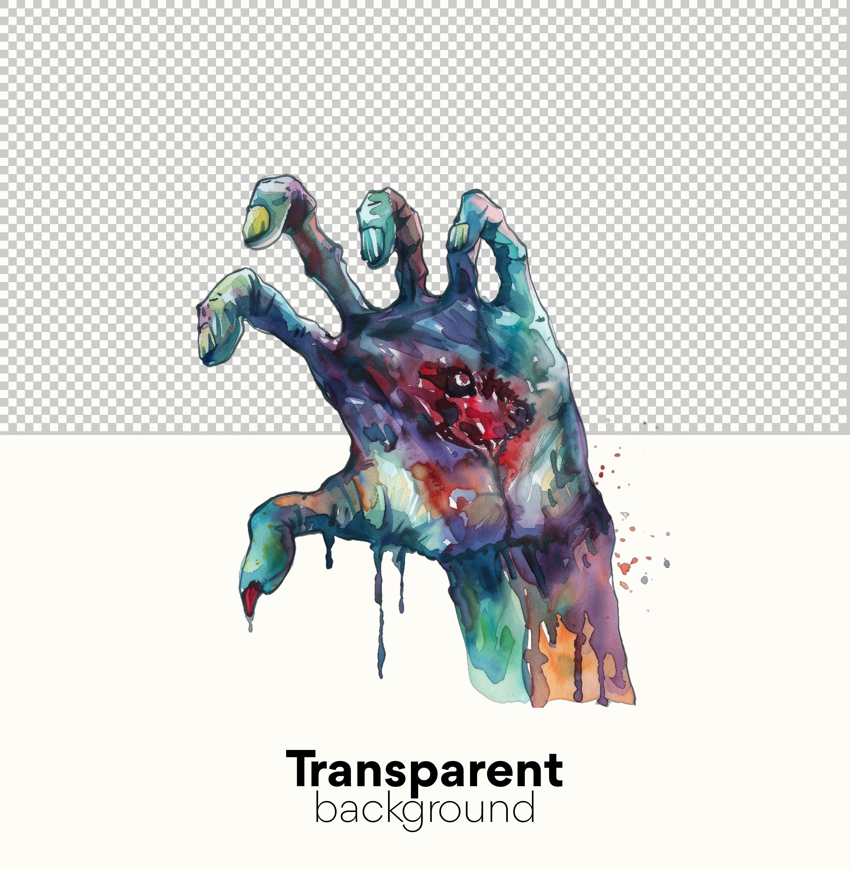 Zombie Hand Clipart Halloween Watercolor Art for Card Making, Collage ...