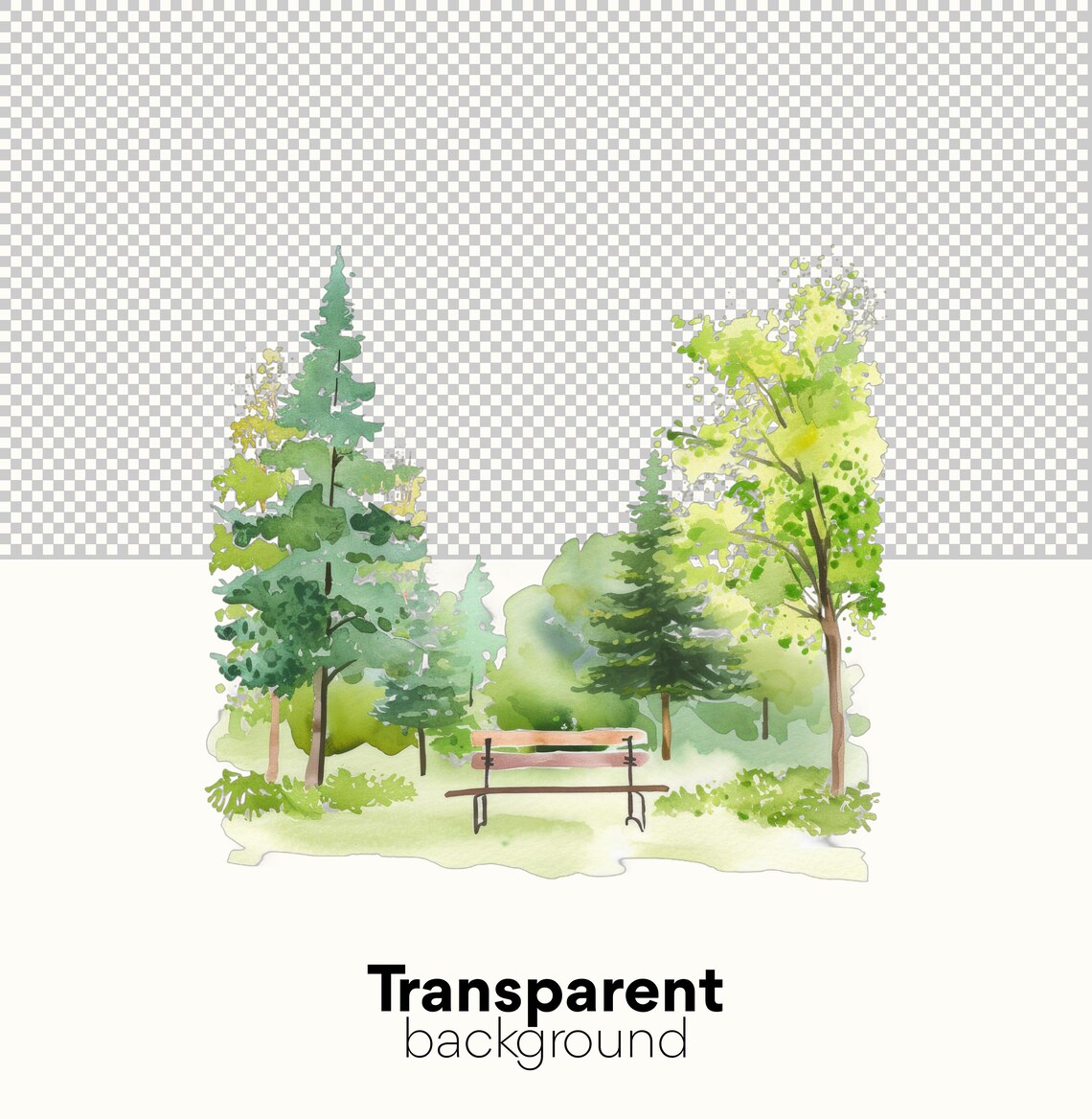 Park Clipart: Watercolor Landscape, Park Bench, PNG Digital Download ...