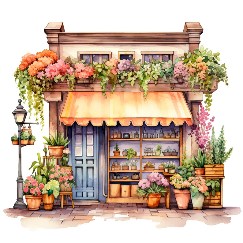 Watercolor Floral Storefronts Clipart - Spring Clipart, Cute Flower ...